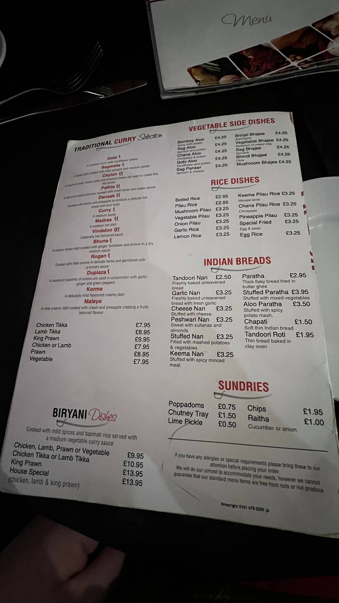 Menu at Raj restaurant, Penrith, 17 18 King St