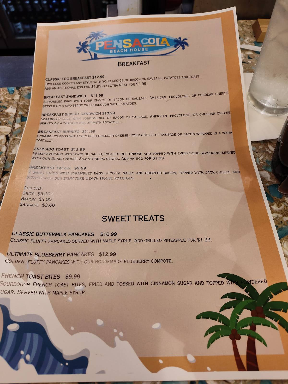 Menu at Pensacola Beach House pub & bar, Pensacola