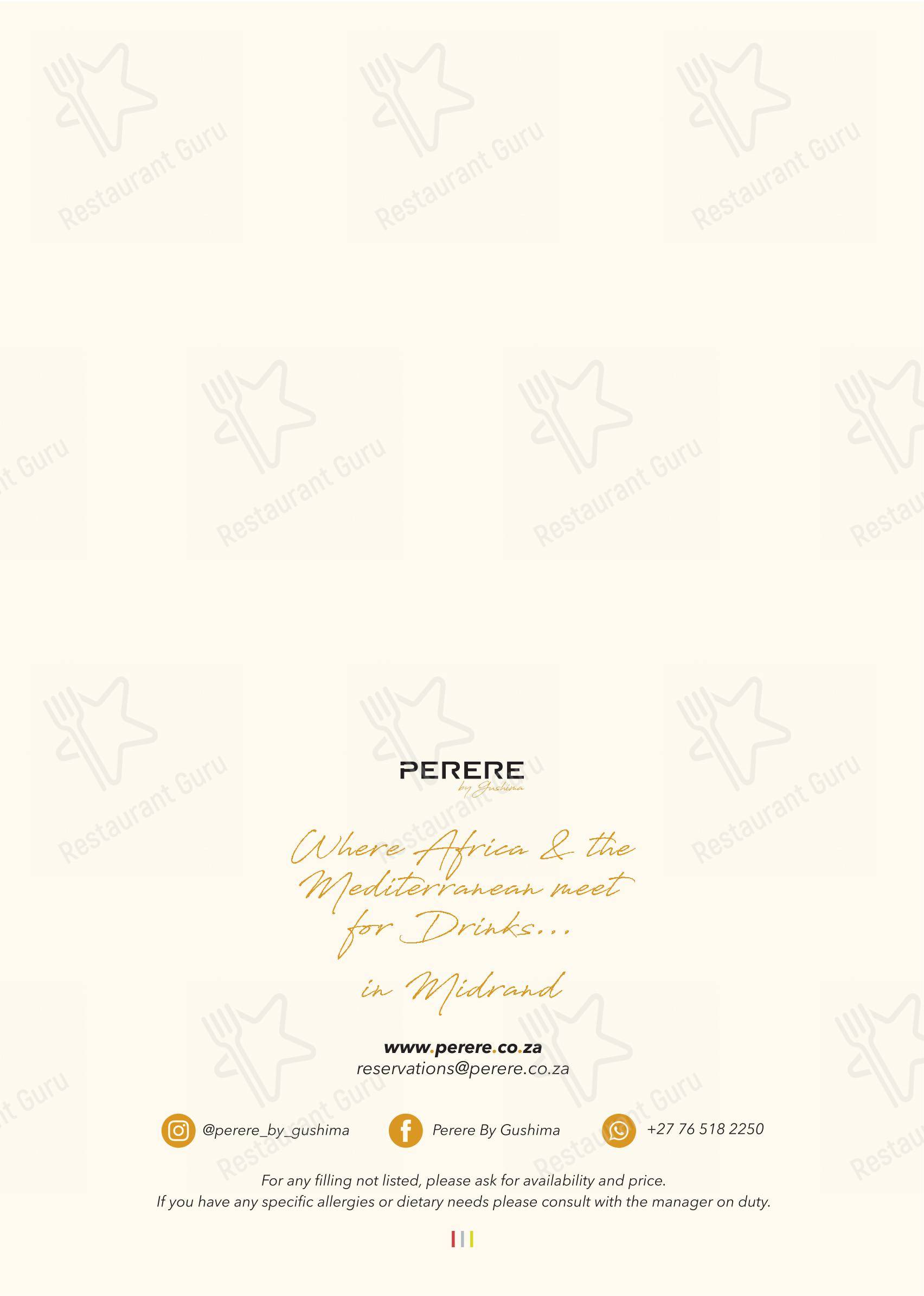 Menu at Perere Midrand restaurant, Midrand, 5th Rd
