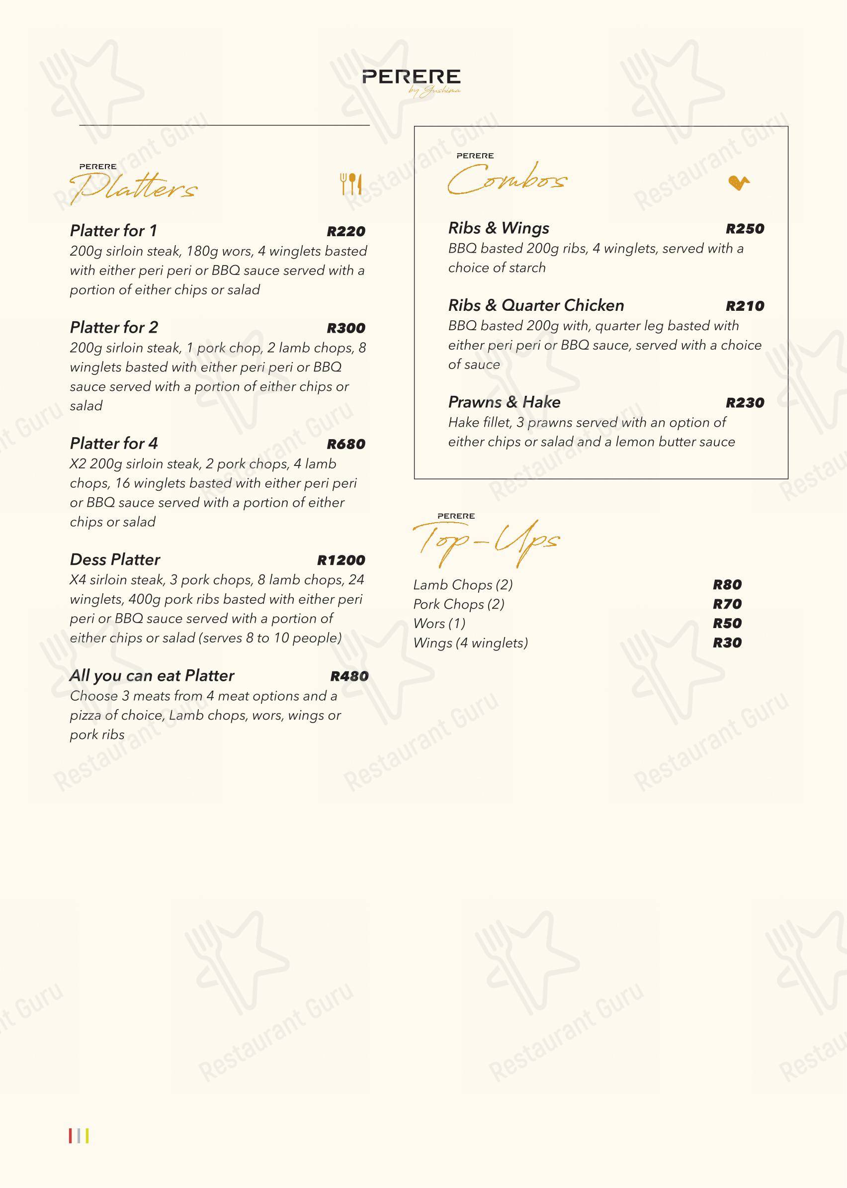 Menu at Perere Midrand restaurant, Midrand, 5th Rd