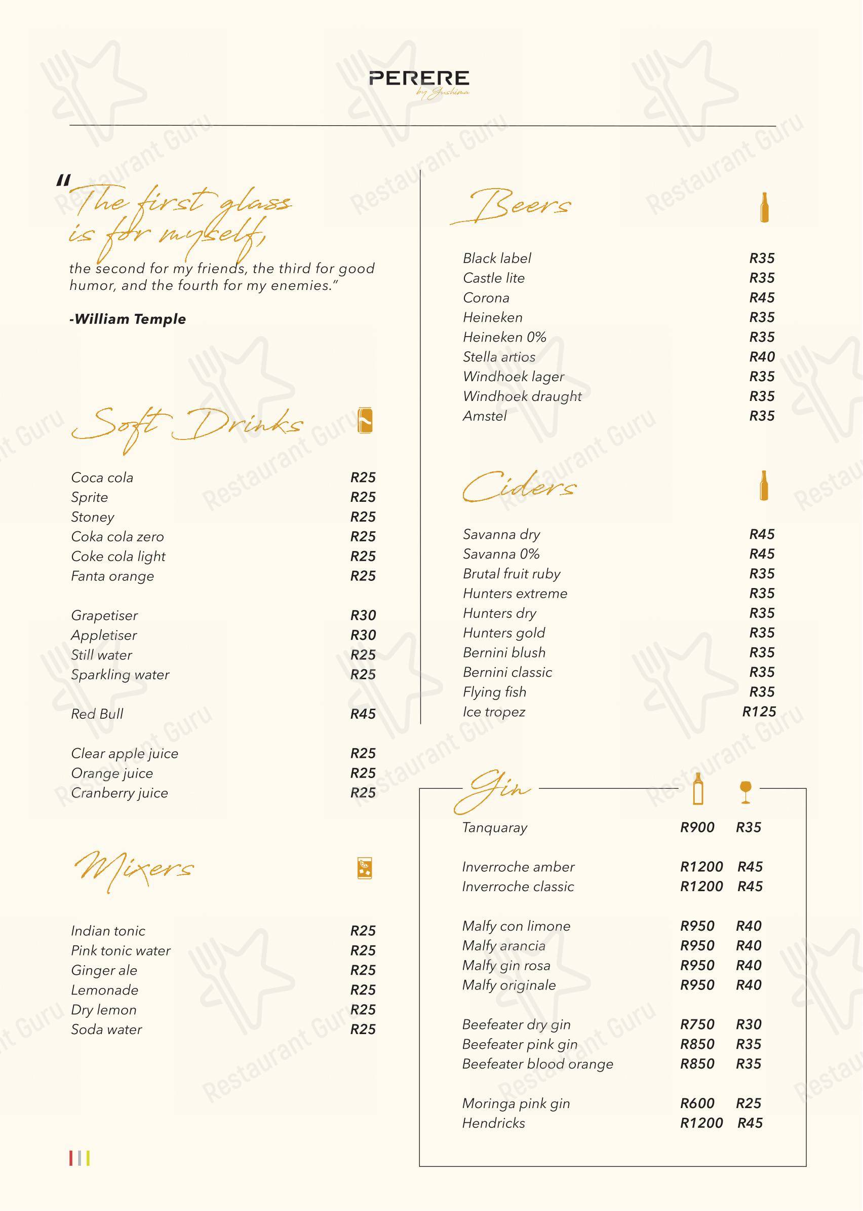Menu at Perere Midrand restaurant, Midrand, 5th Rd