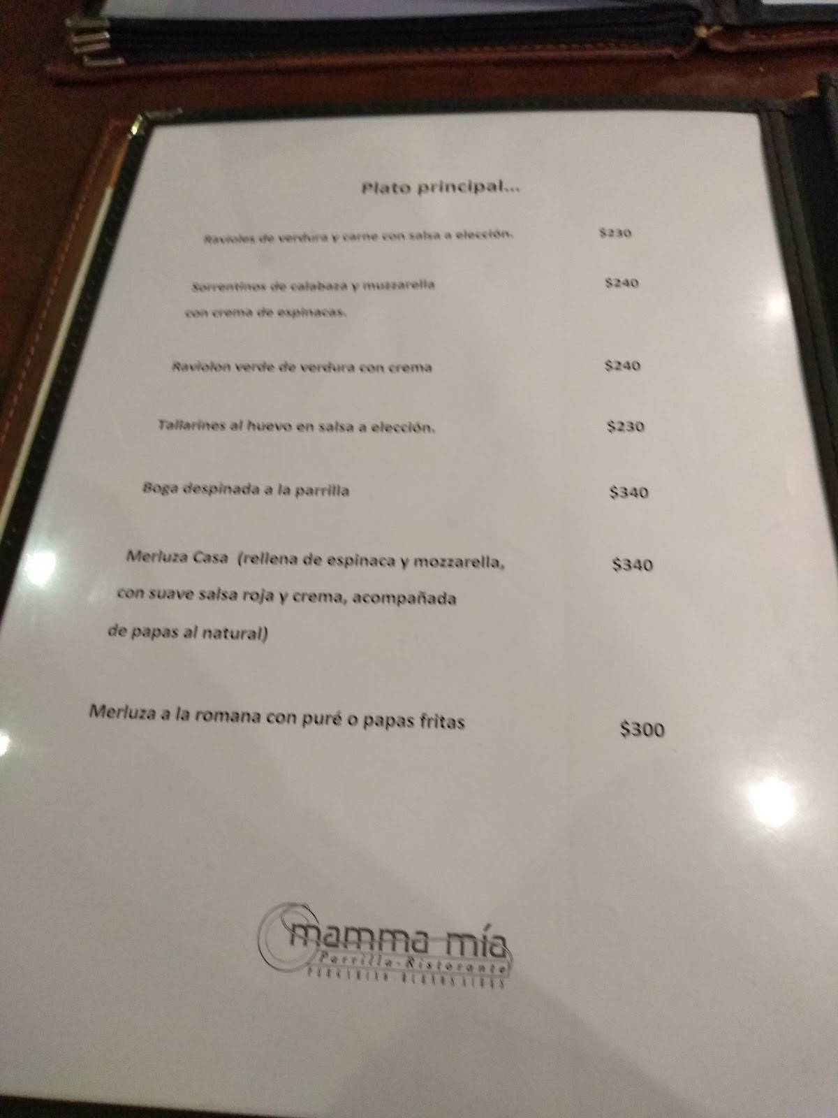 Menu at Mamma Mia restaurant, Pergamino