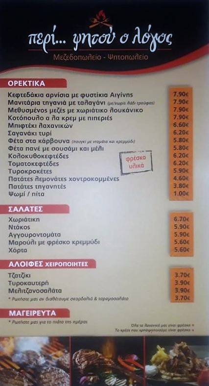 Menu at Περί ψητού ο λόγος, Ymittos