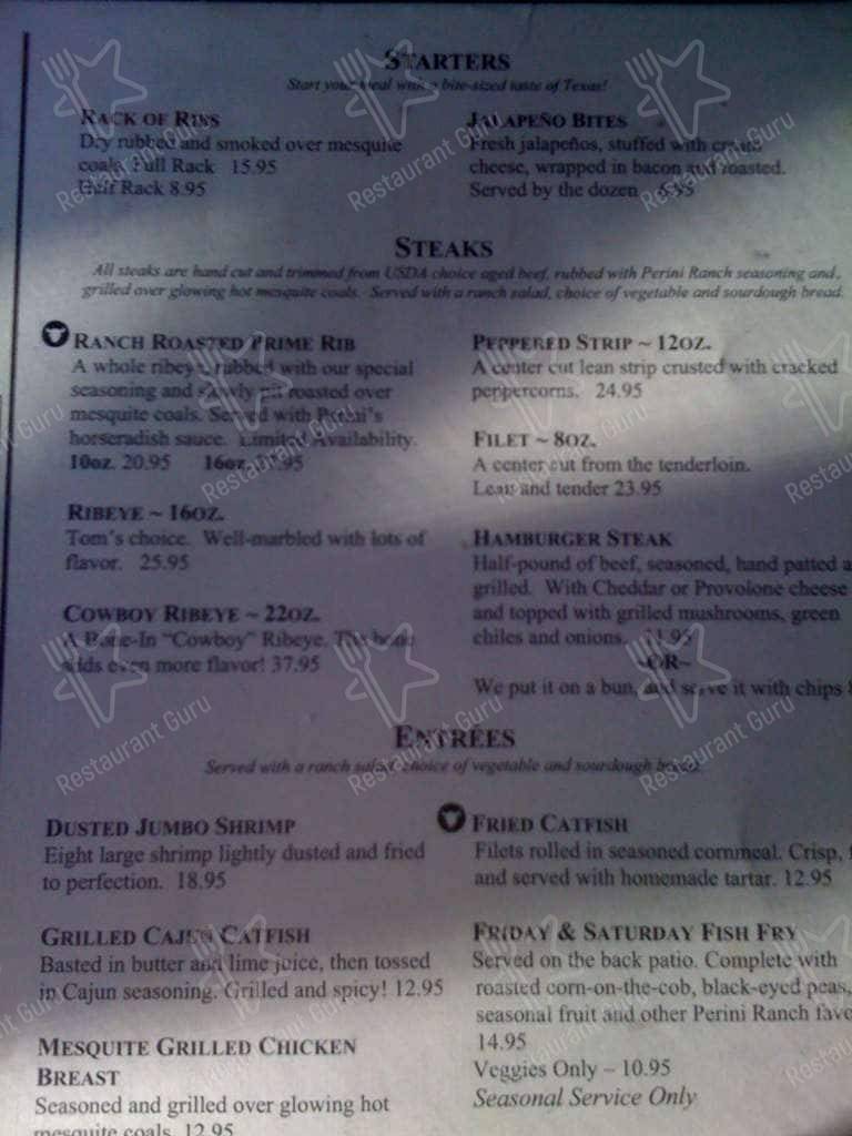 Menu at Perini Ranch Steakhouse, Buffalo Gap
