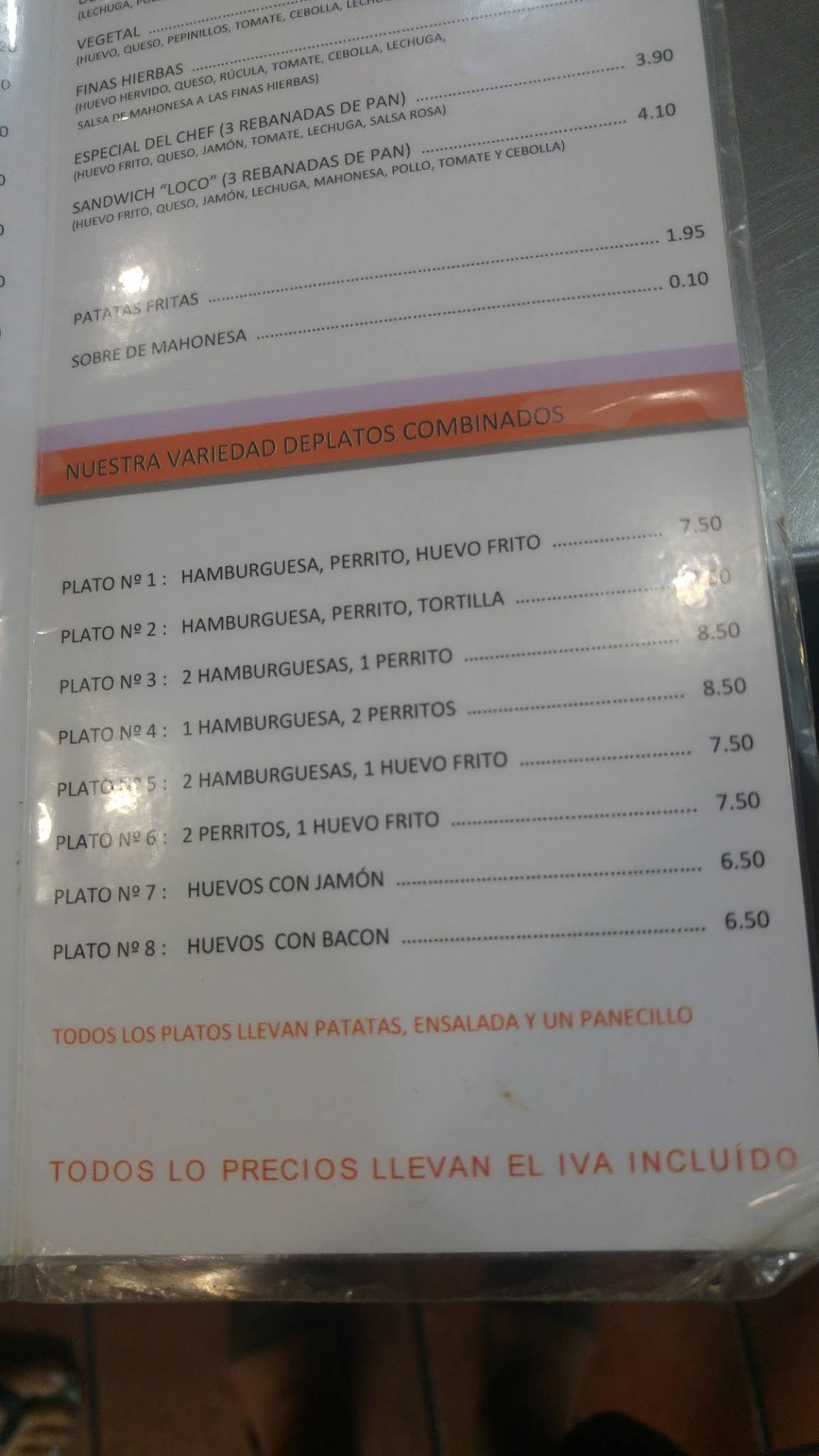 Carta del restaurante Perro Loco I, Palma del Mallorca