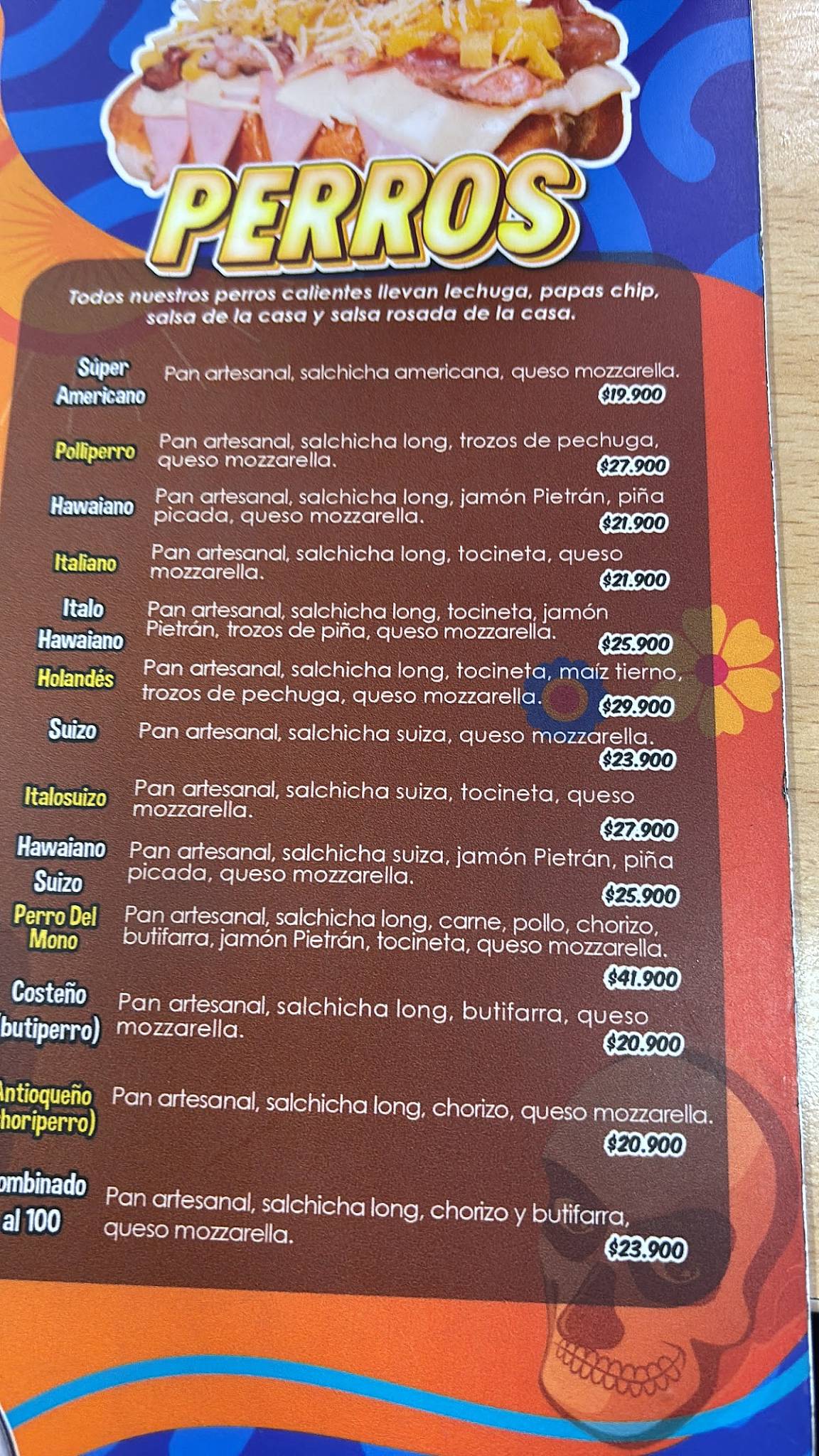 Carta del restaurante Perro Mono Garces Navas, Bogotá