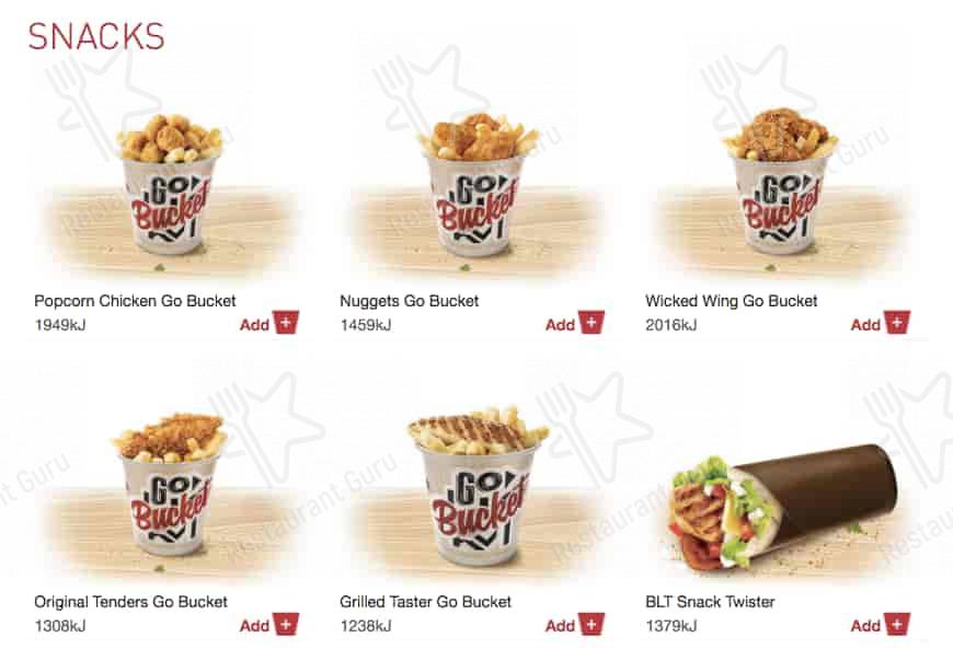 Menu at KFC fast food, Perth, 21/419 Wellington St