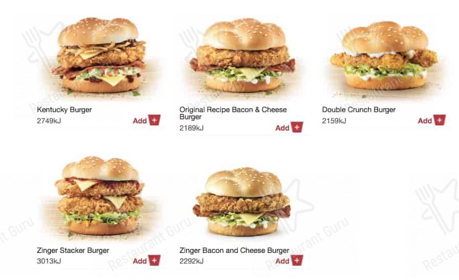 Menu at KFC fast food, Perth, 21/419 Wellington St