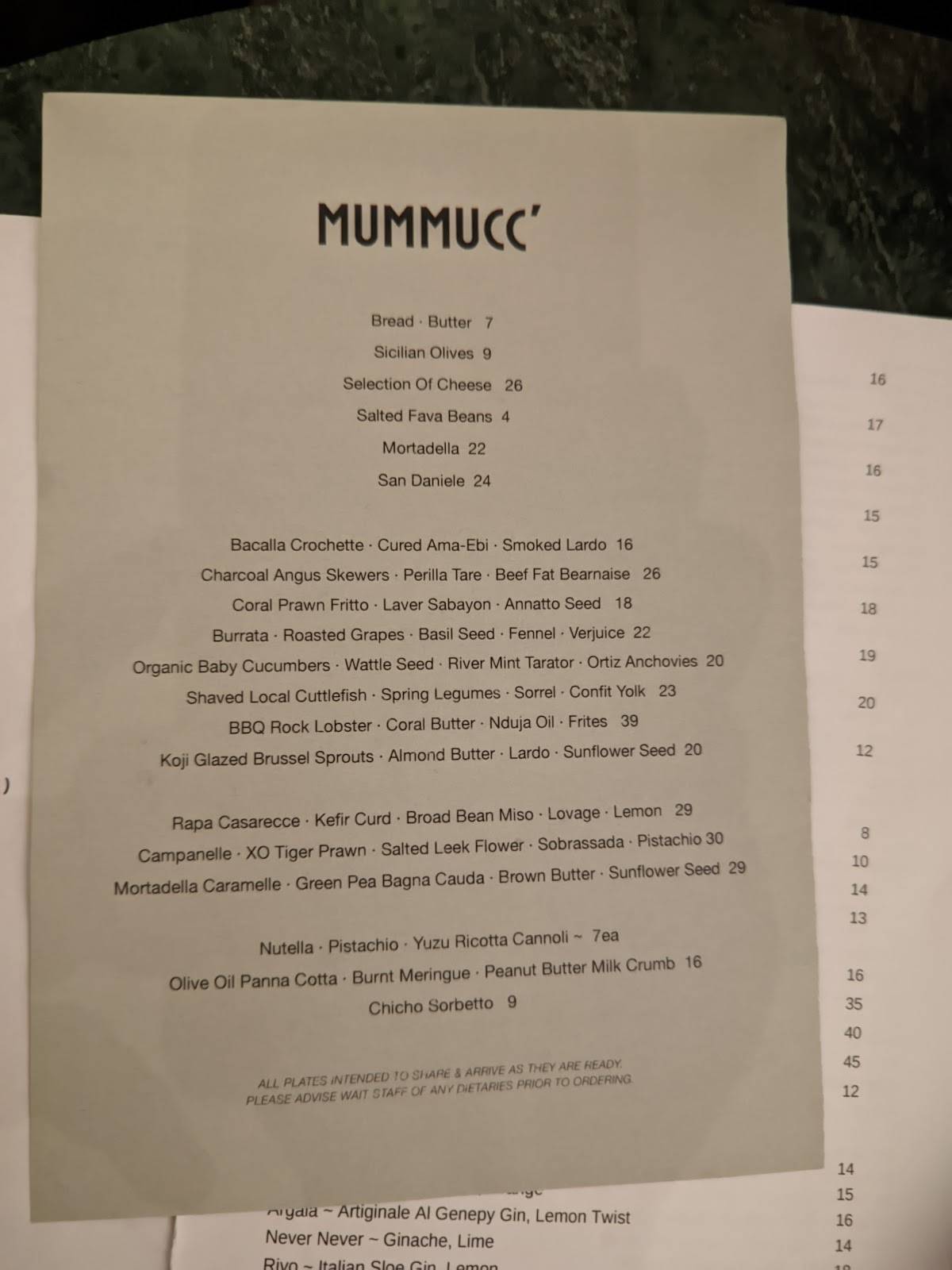 Menu at MUMMUCC' pub & bar, Wembley