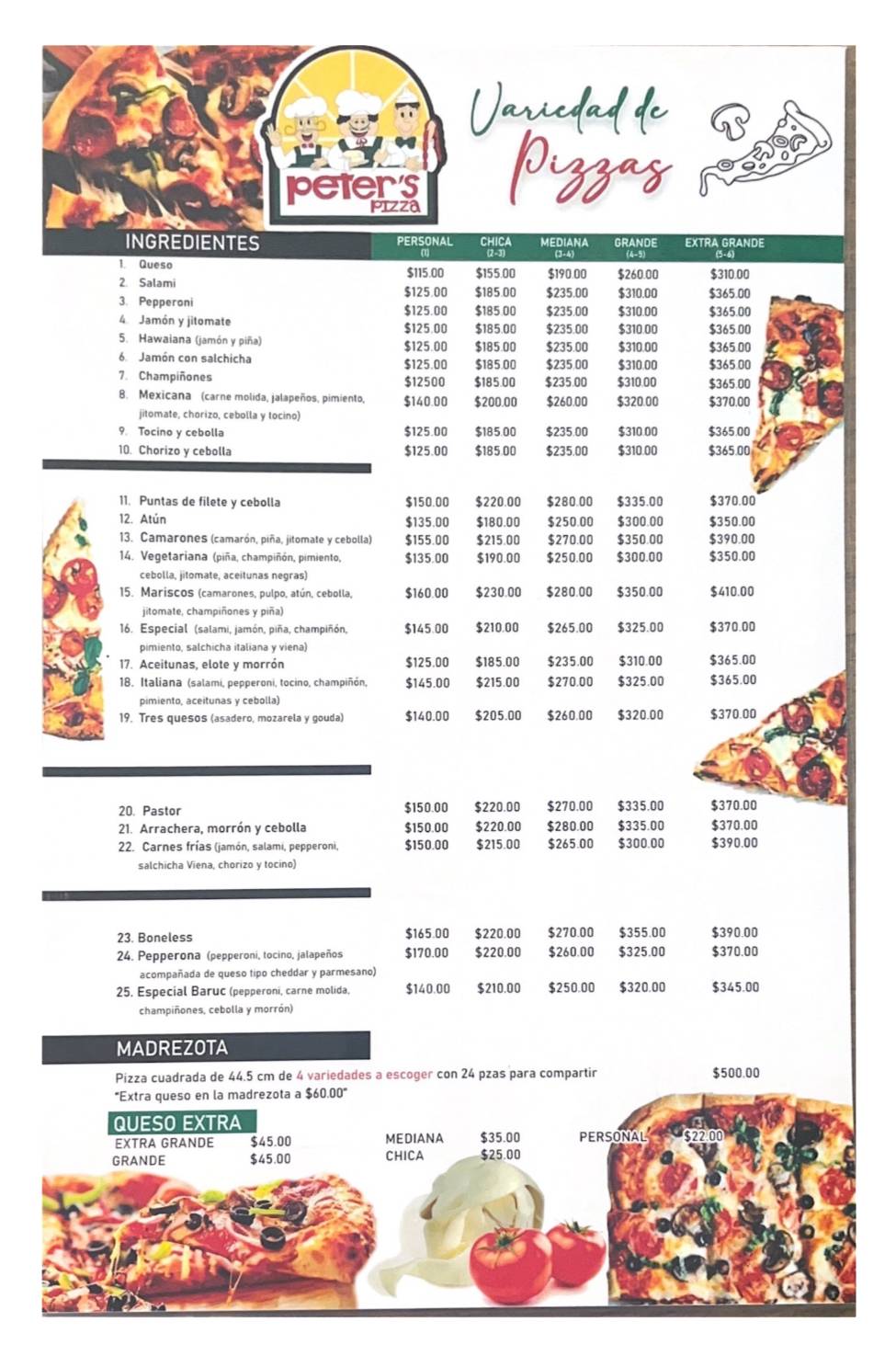 Carta del restaurante Peter’s Pizza, Marfil, Carr. Guanajuato ...