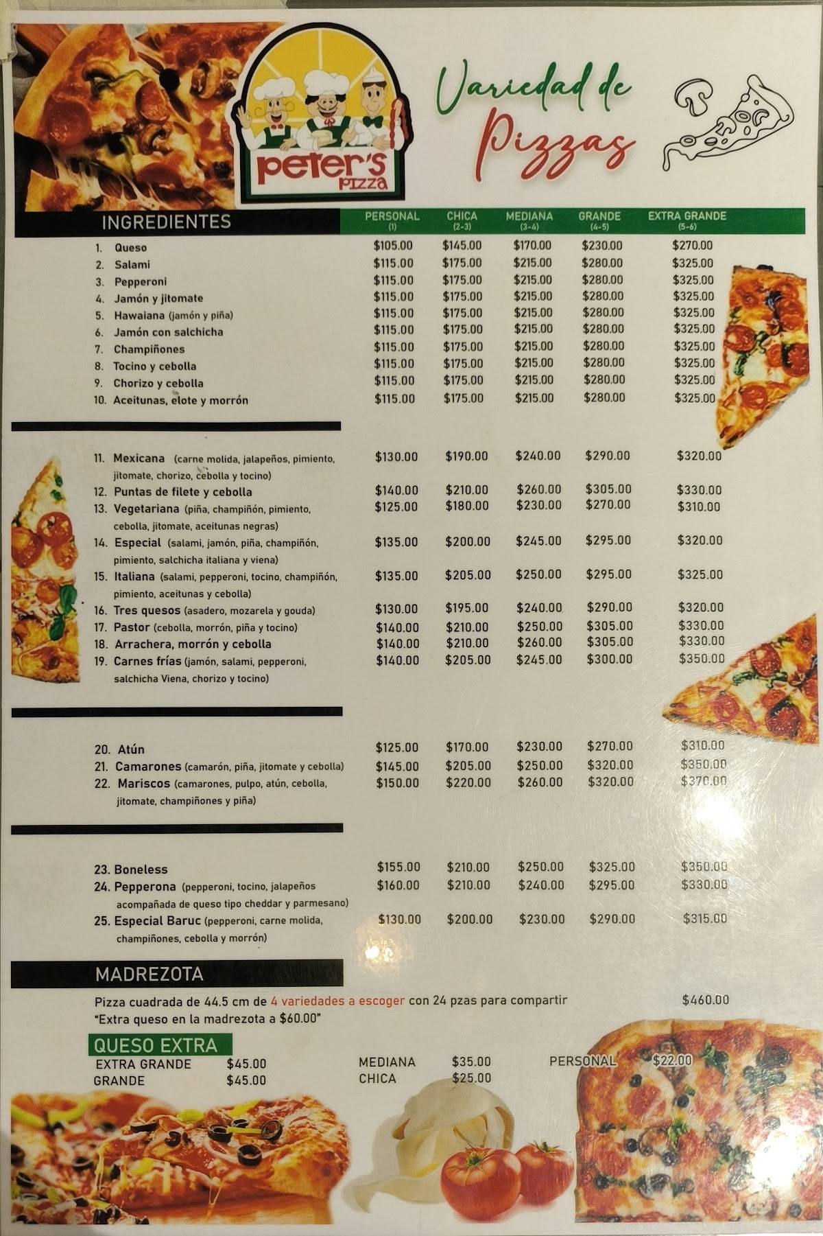 Carta del restaurante Peter’s Pizza, Marfil, Carr. Guanajuato ...