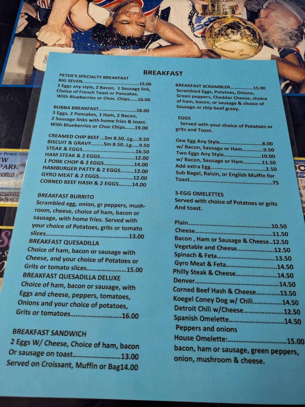 Menu at Peter's Restaurant, Port Charlotte