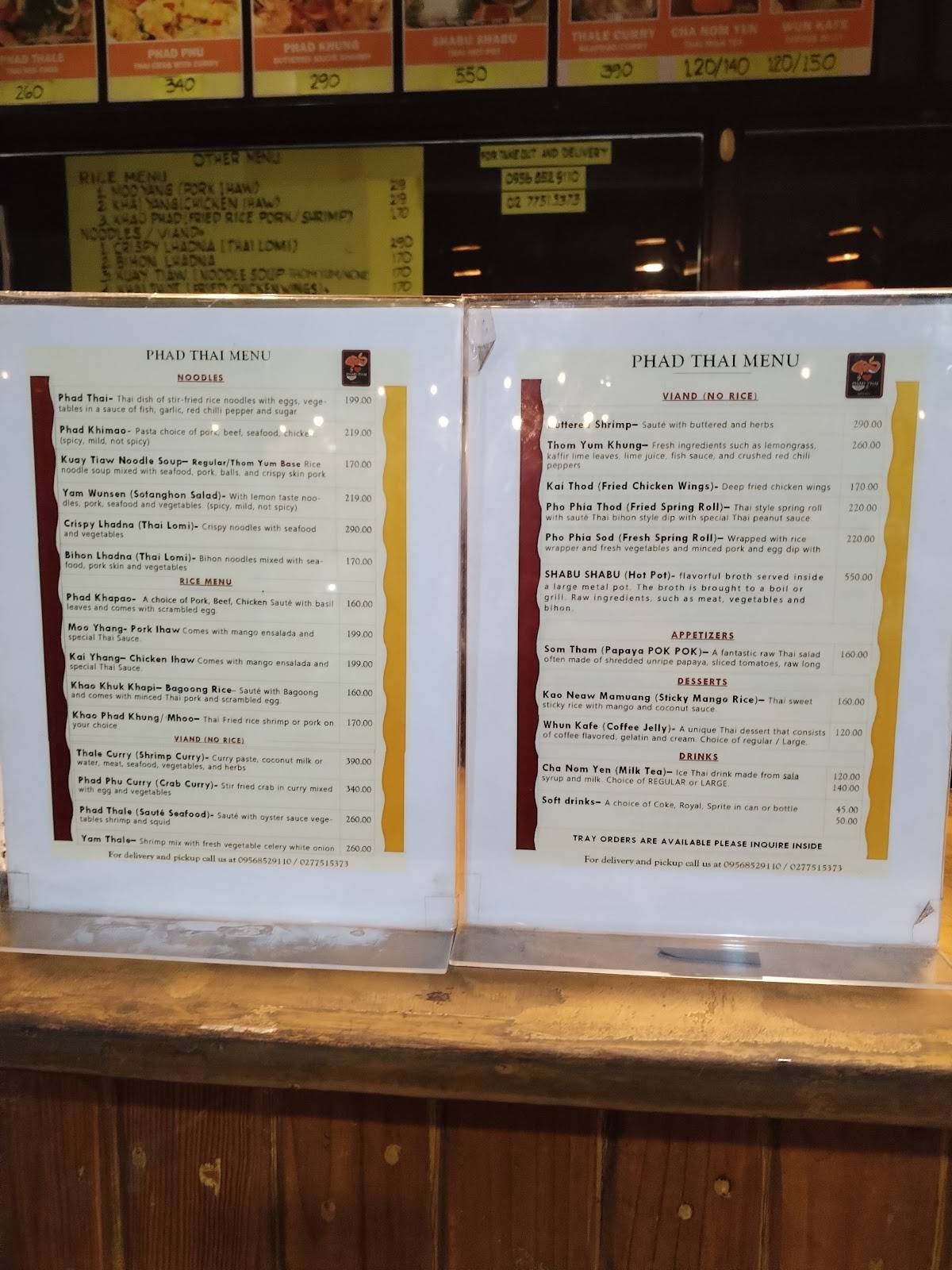Menu at Phad Thai Pacita restaurant, Biñan