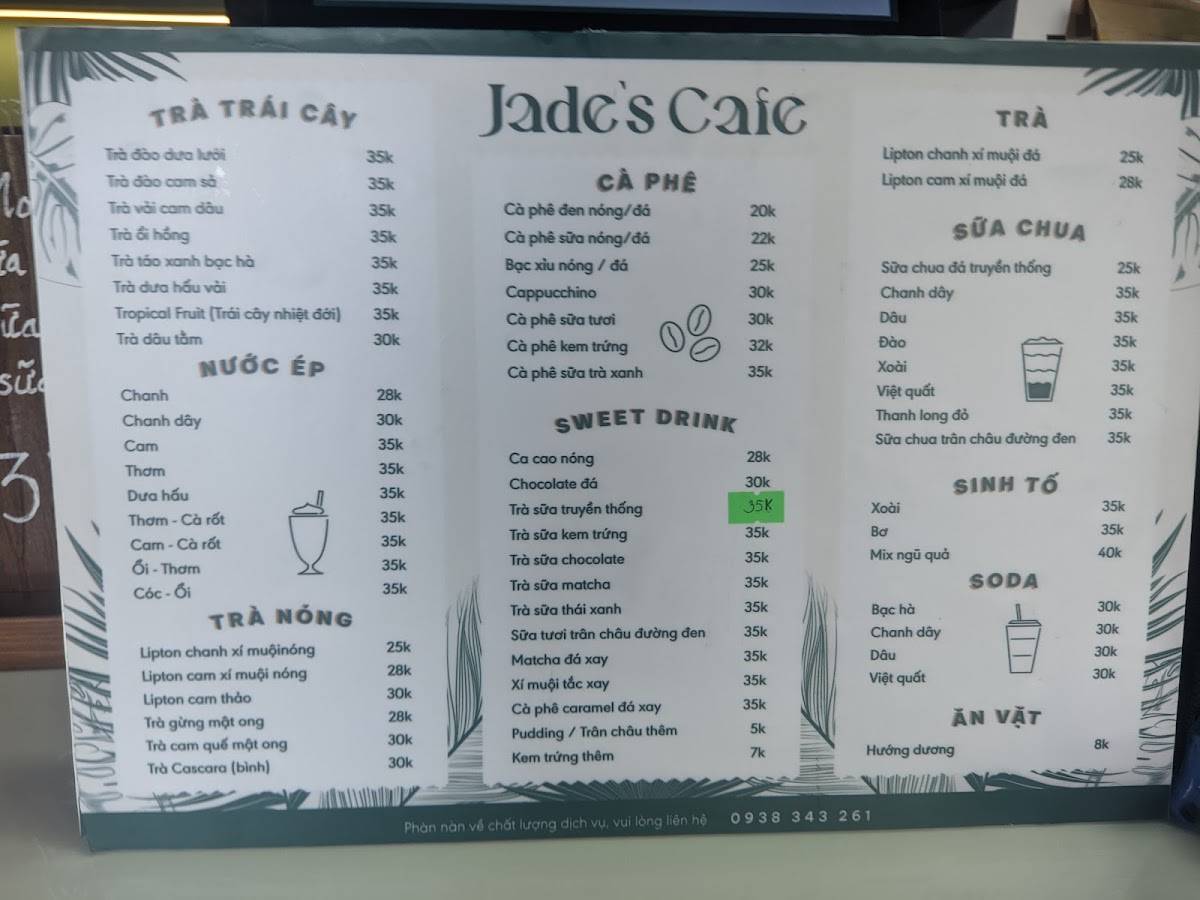 Carta de JADE CAFÉ, Phan Thiet