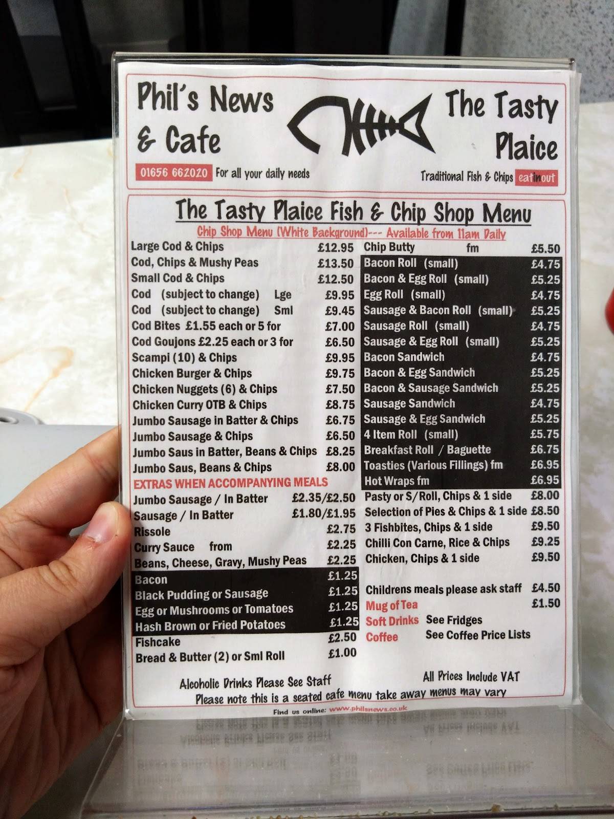 Menu at Phil's News & Cafe / The Tasty Plaice, Bridgend