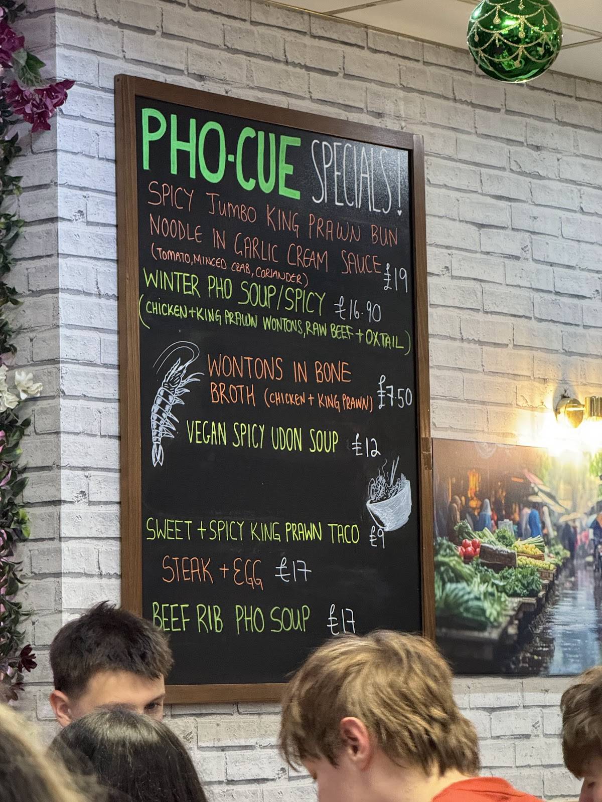 Menu at Pho Cue restaurant, Manchester