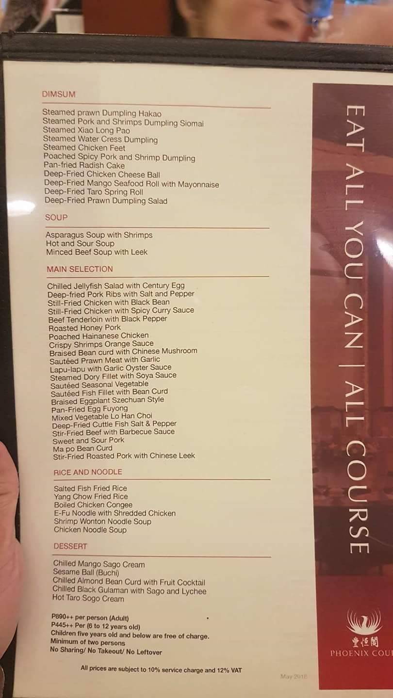 Menu at Phoenix Court Chinese Restaurant, Muntinlupa, Aeon Prime Building