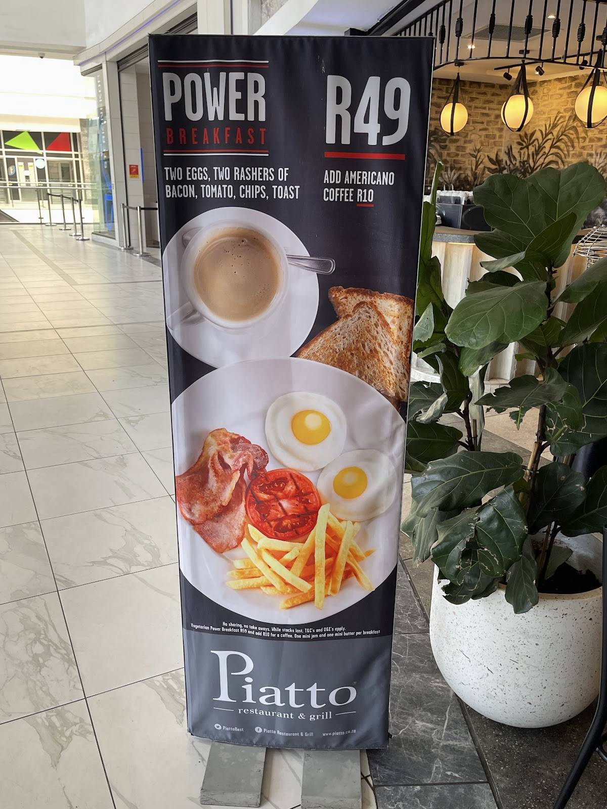 Menu at Piatto Eastgate restaurant, Johannesburg, Eastgate Shopping Centre