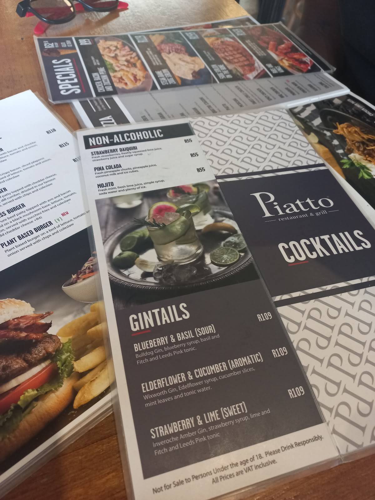 Menu at Piatto Eastgate restaurant, Johannesburg, Eastgate Shopping Centre