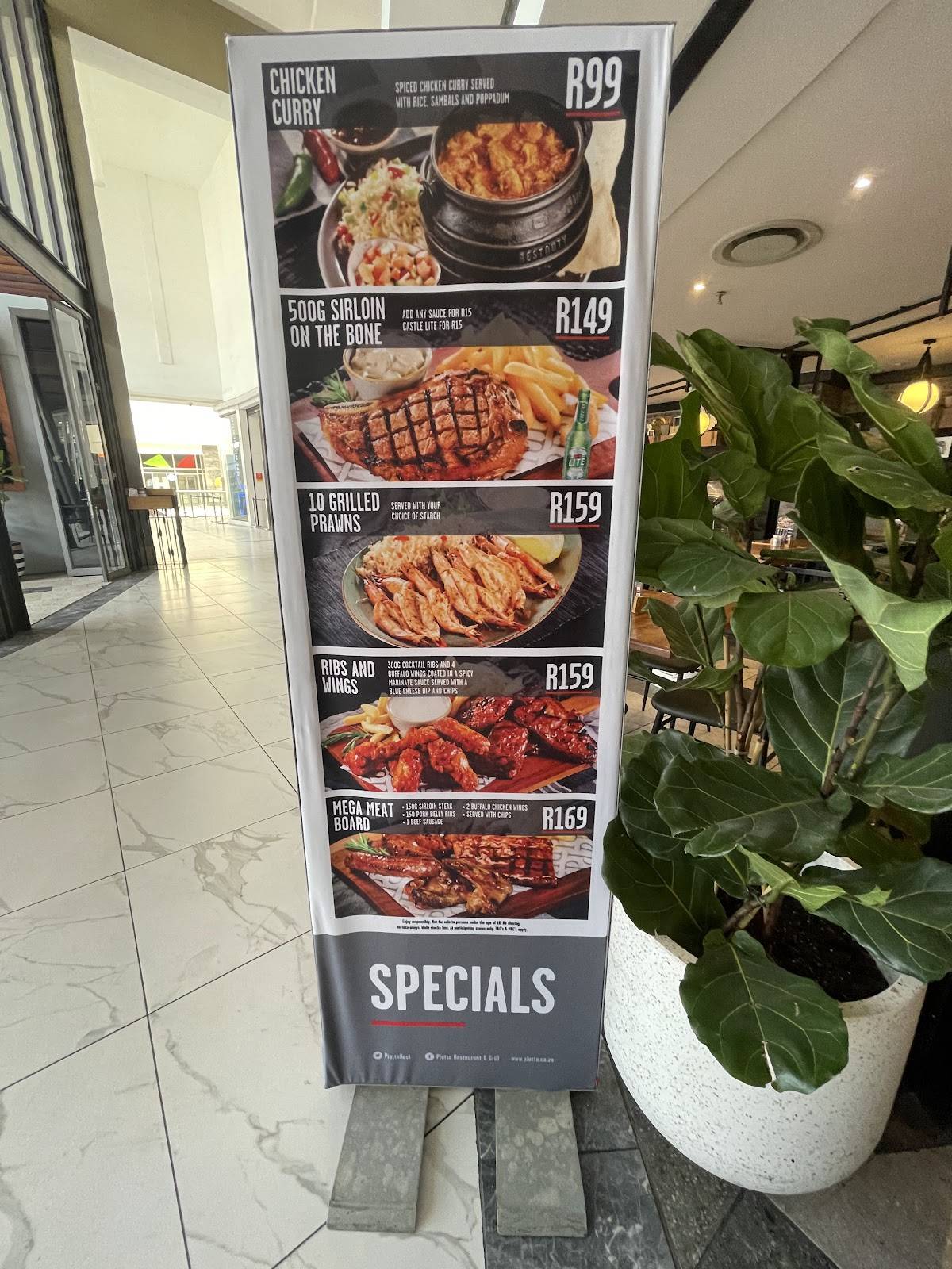 Menu at Piatto Eastgate restaurant, Johannesburg, Eastgate Shopping Centre