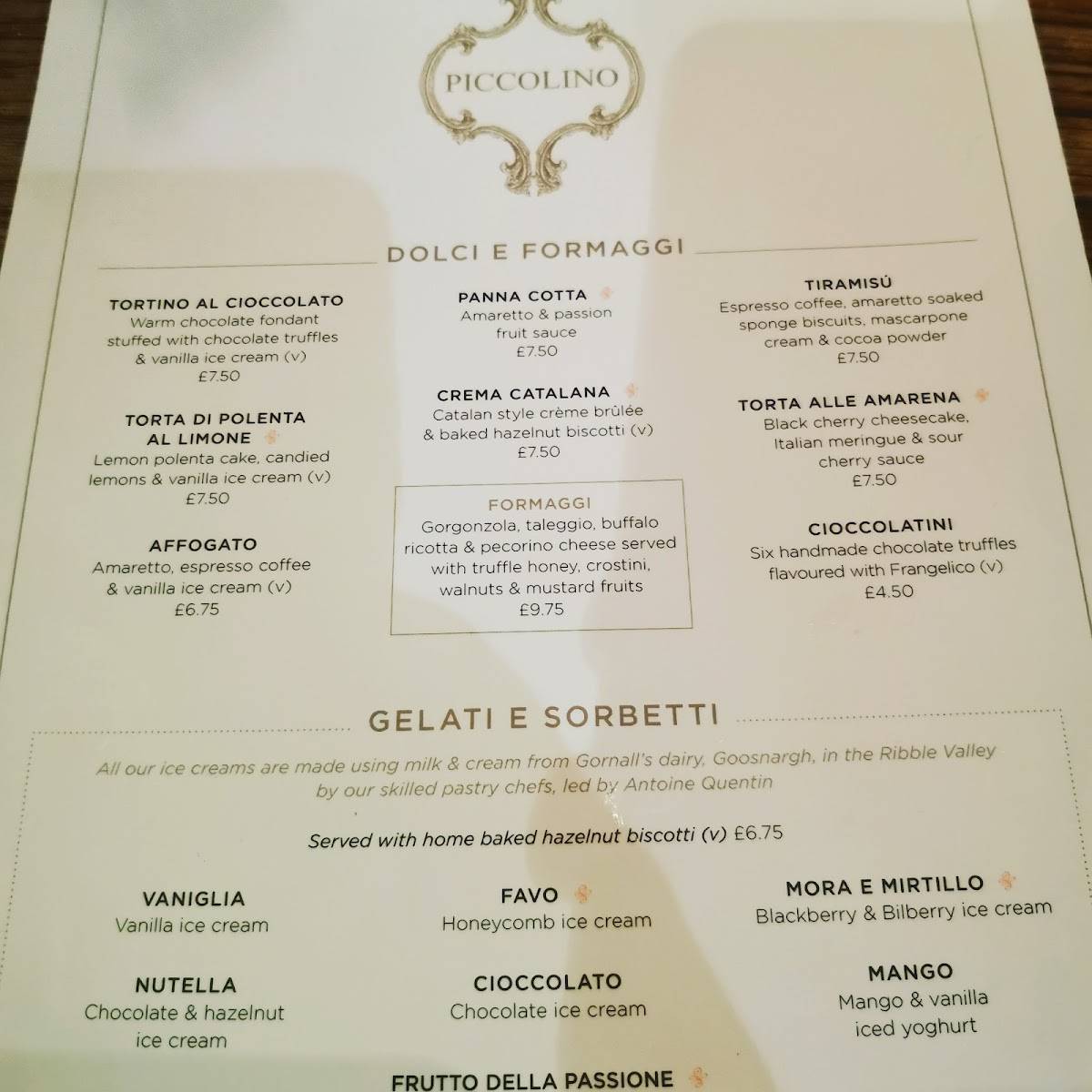 Menu at Piccolino Nottingham restaurant, Nottingham