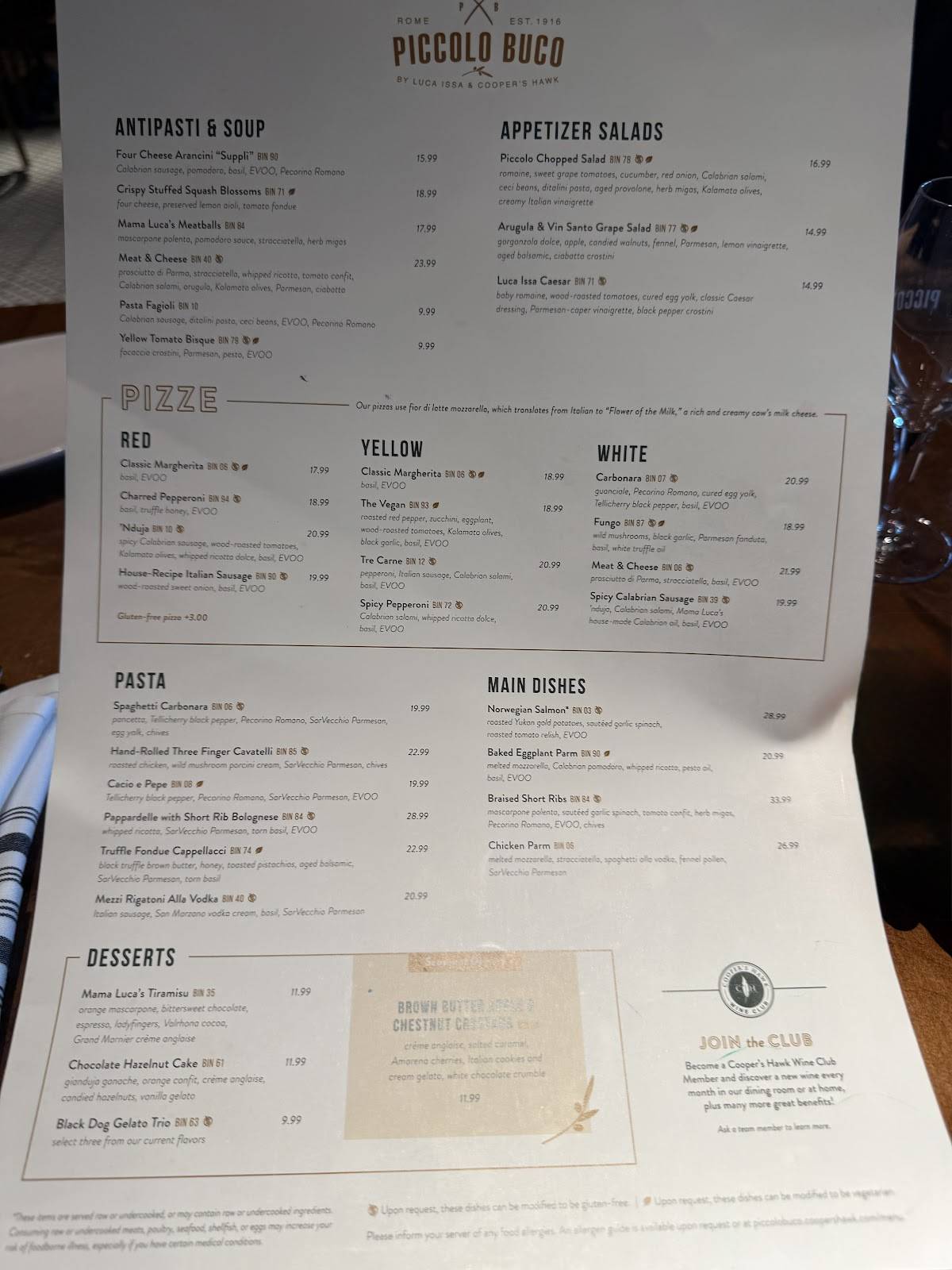 Menu at Piccolo Buco- Oak Brook, IL restaurant, Oak Brook