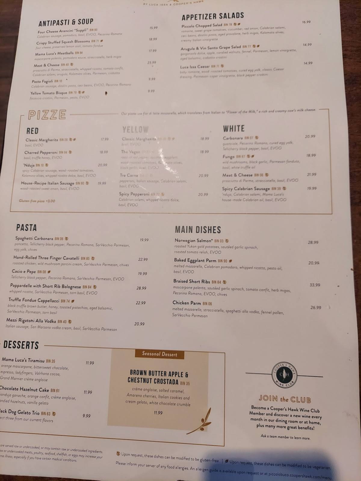 Menu at Piccolo Buco- Oak Brook, IL restaurant, Oak Brook
