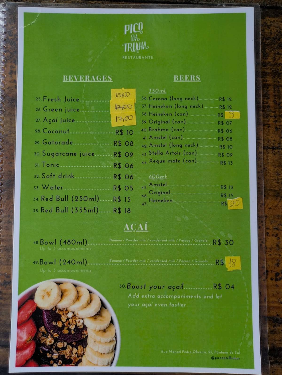 Menu em Pico da Trilha Bar e Restaurante, Florianópolis