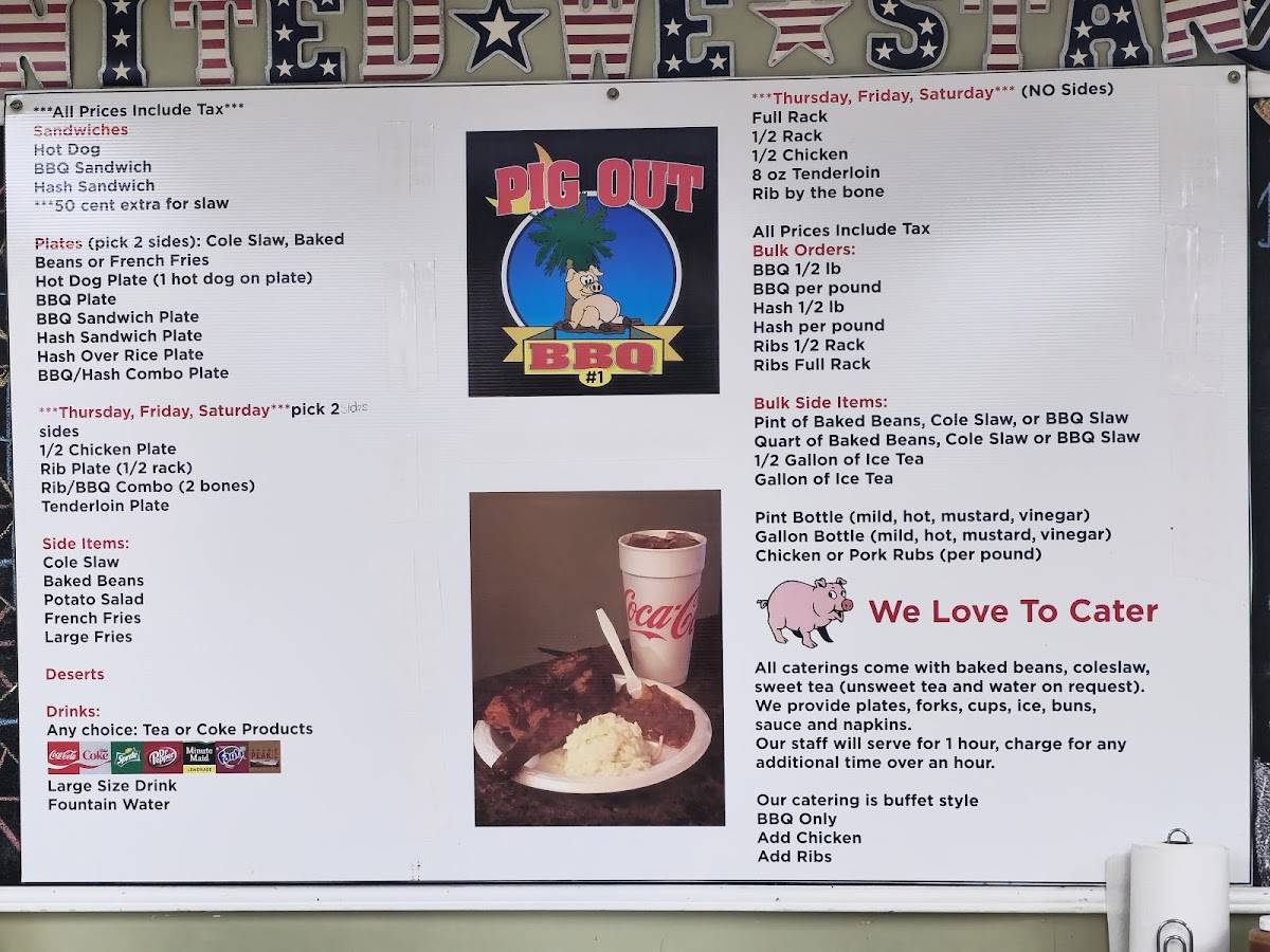 Menu at Pig Out BBQ, Wellford, New Cut Rd