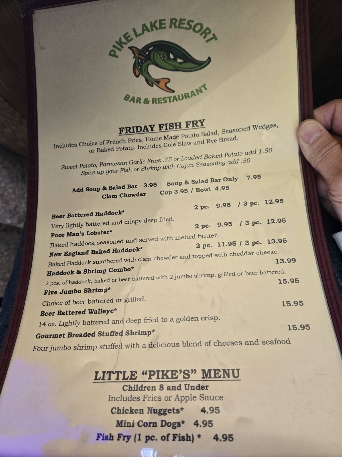 Carta del pub y bar Pike Lake Resort, Estados Unidos, N Shore Dr