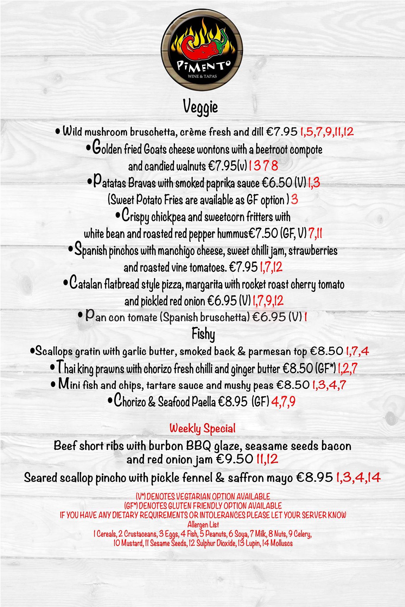 Menu at Pimento pub & bar, Carlow