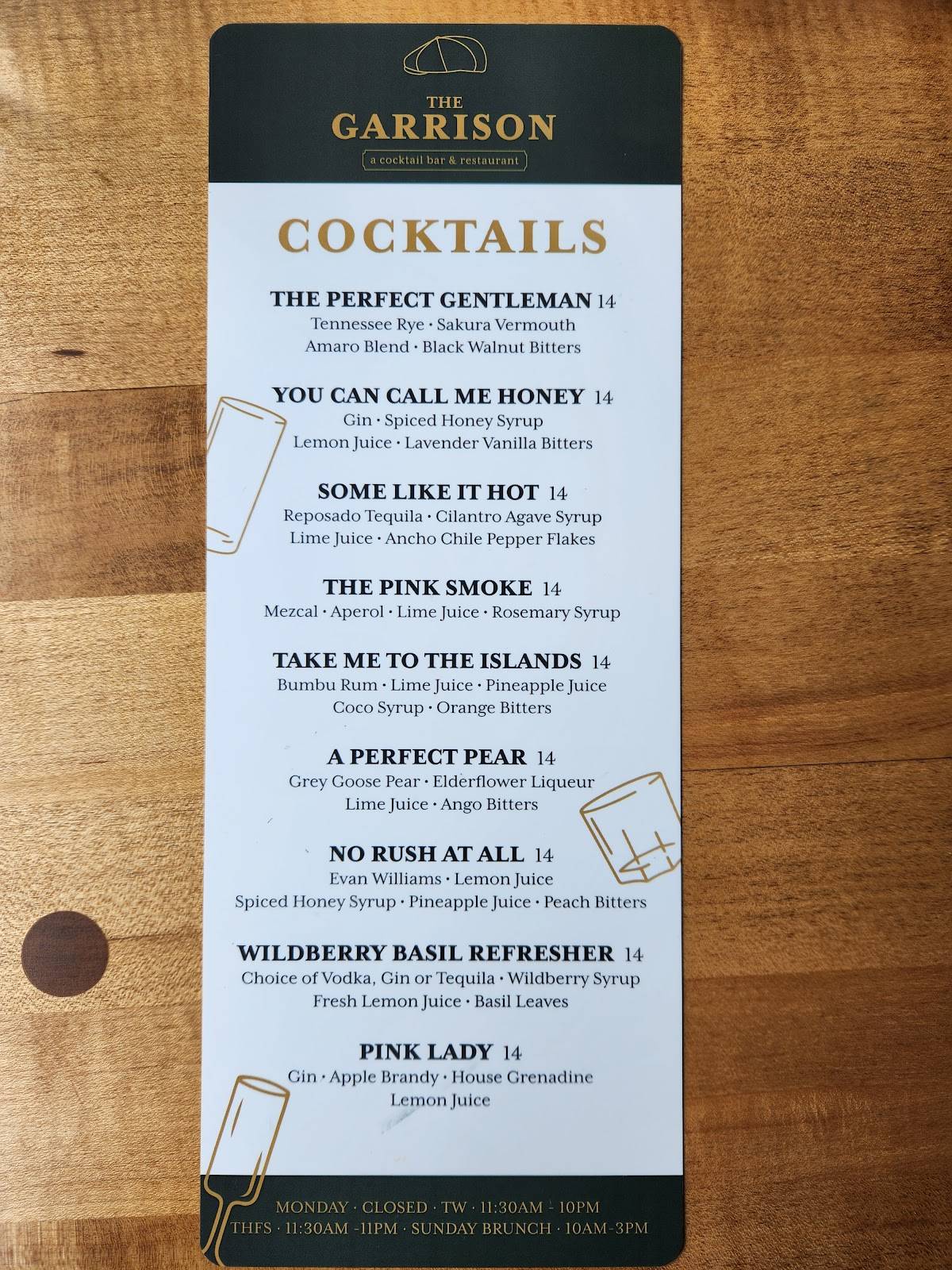 Menu at The Garrison Cocktail Bar & Restaurant, Pineville