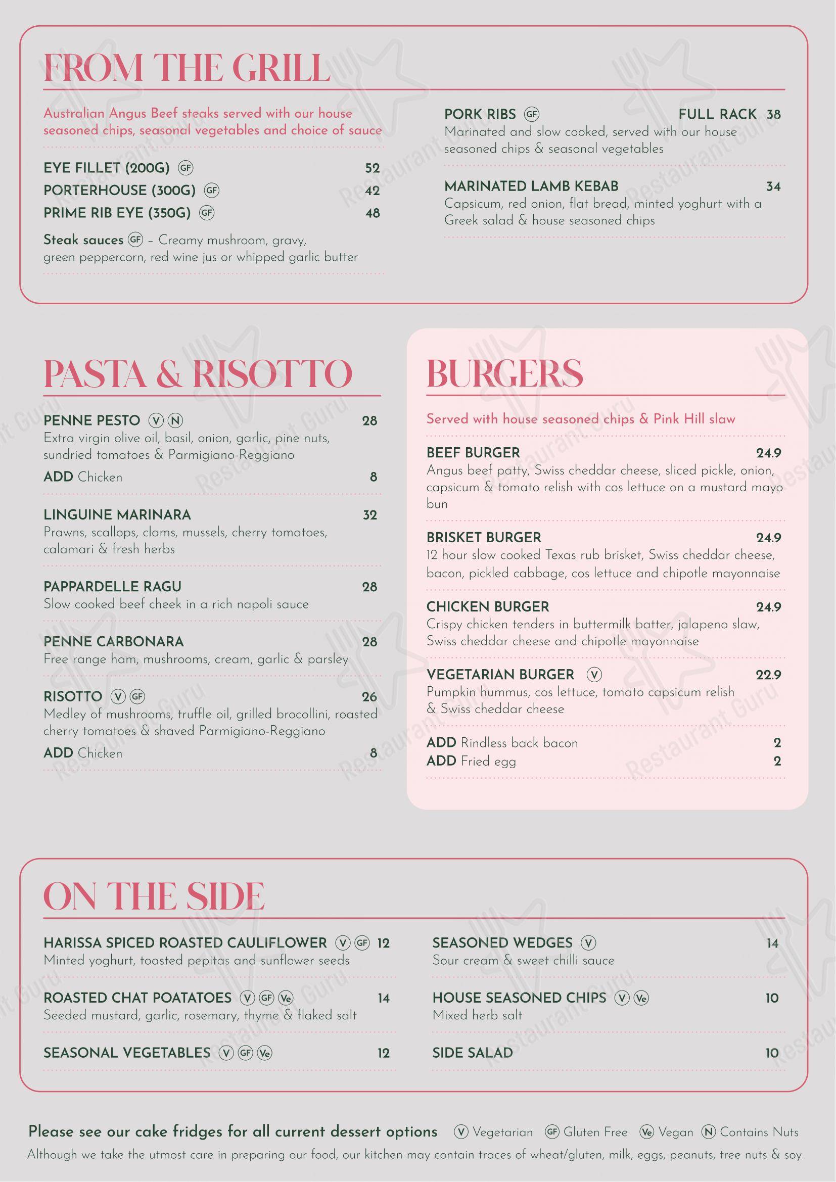 Menu at Pink Hill Hotel pub & bar, Beaconsfield