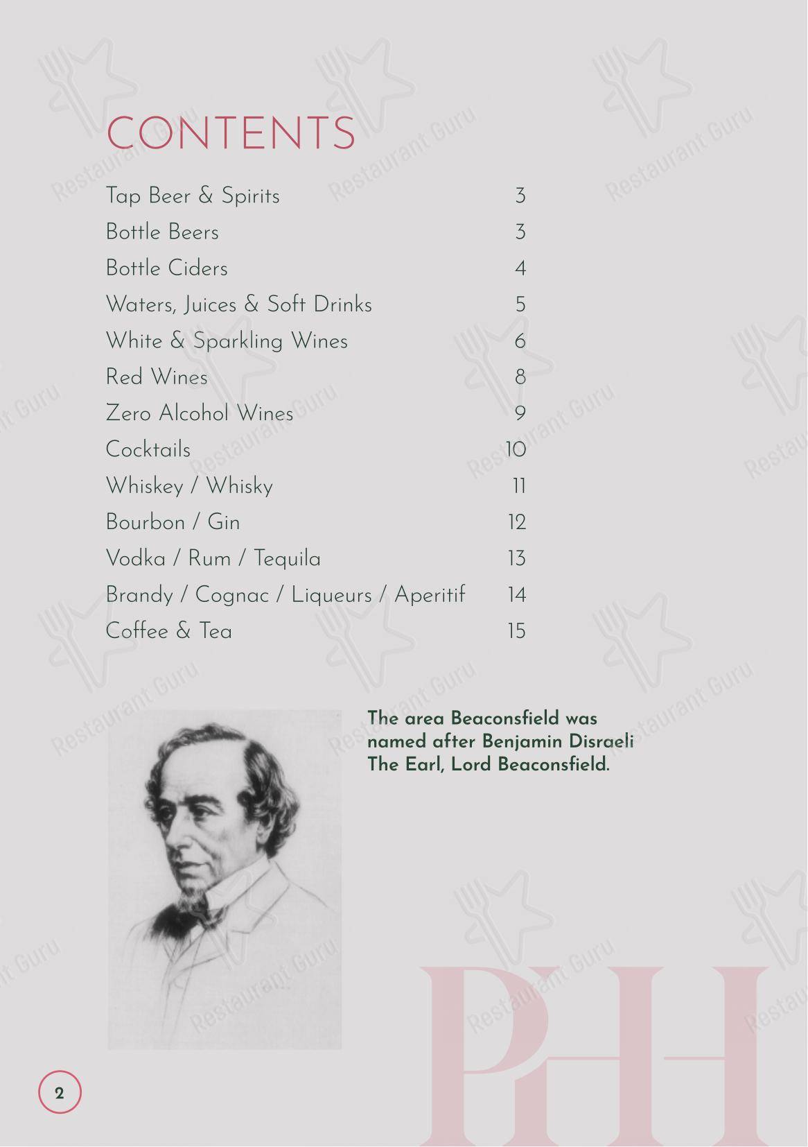 Menu at Pink Hill Hotel pub & bar, Beaconsfield