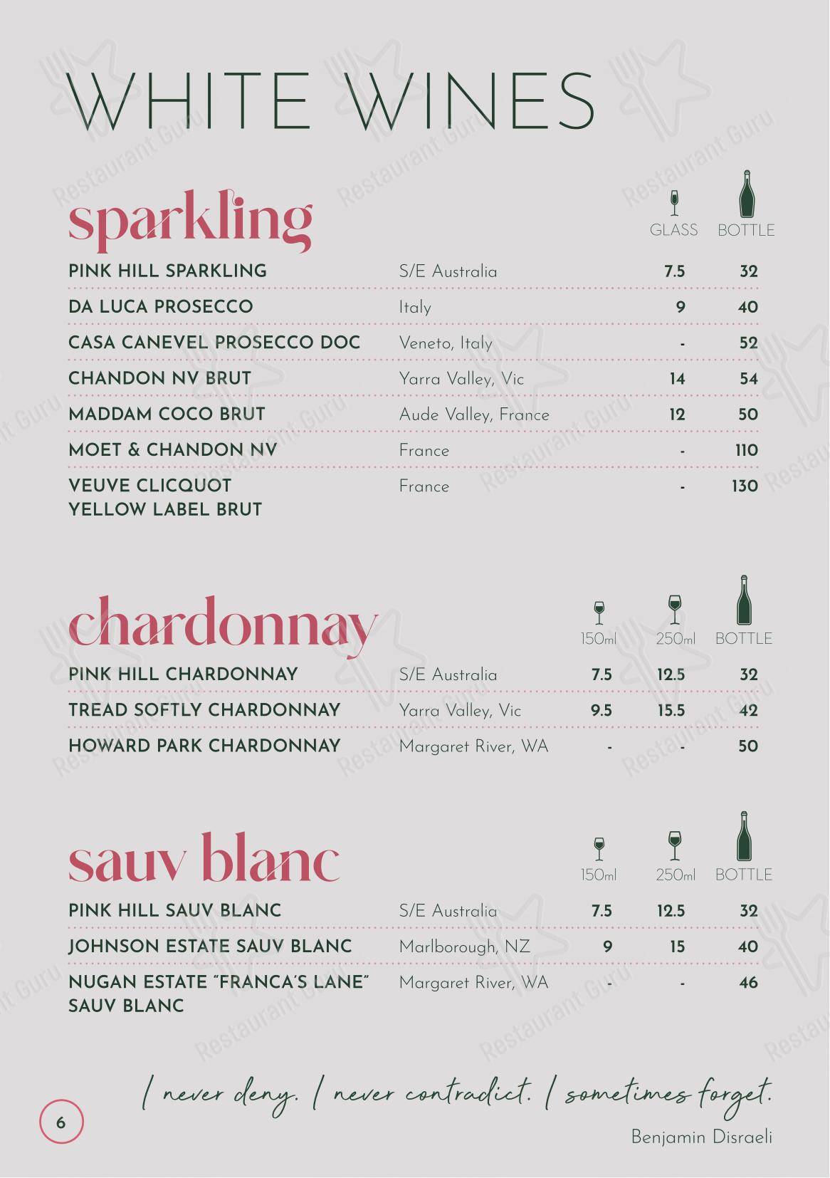 Menu at Pink Hill Hotel pub & bar, Beaconsfield