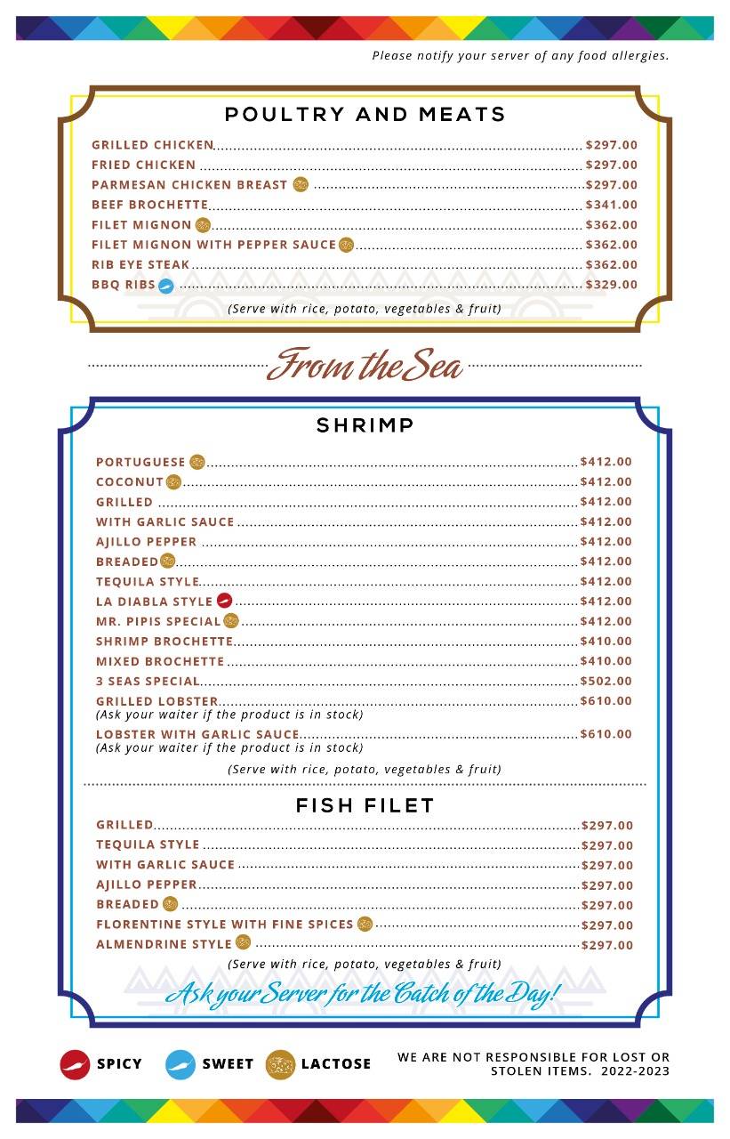 Menu at Pipis restaurant, Puerto Vallarta