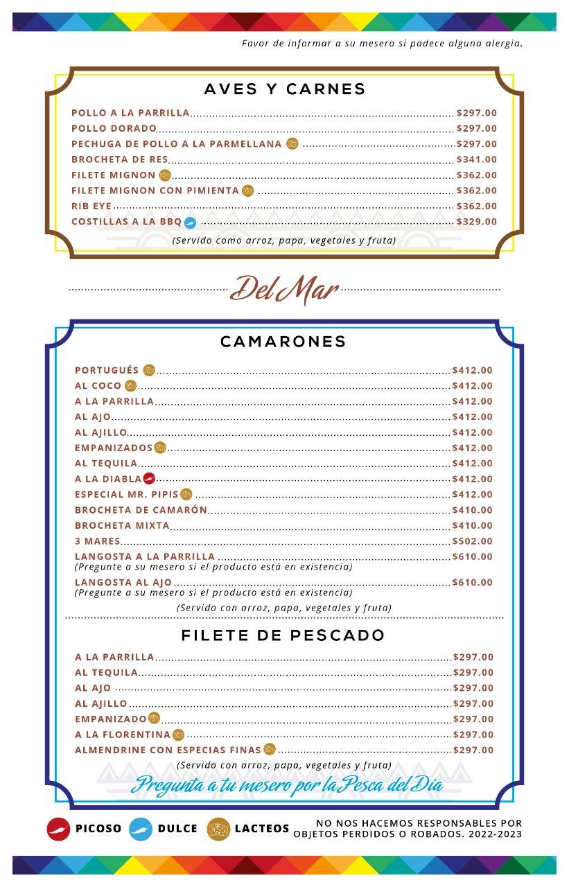 Menu at Pipis restaurant, Puerto Vallarta