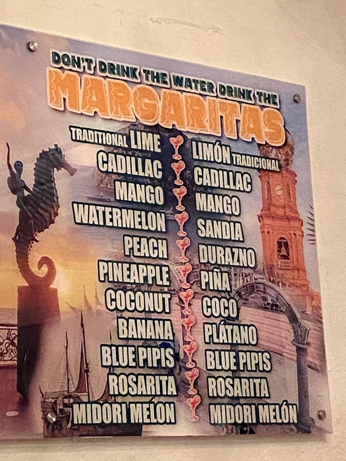 Menu at Pipis restaurant, Puerto Vallarta