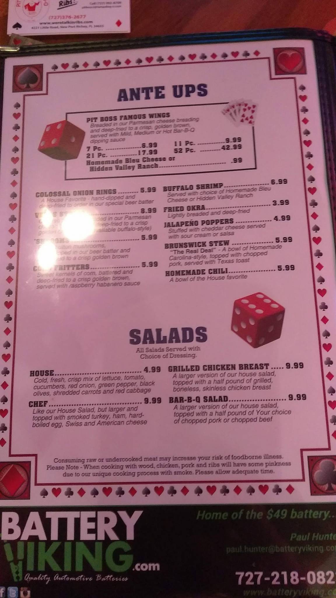 Menu at Pit Boss Bar-B-Q, New Port Richey