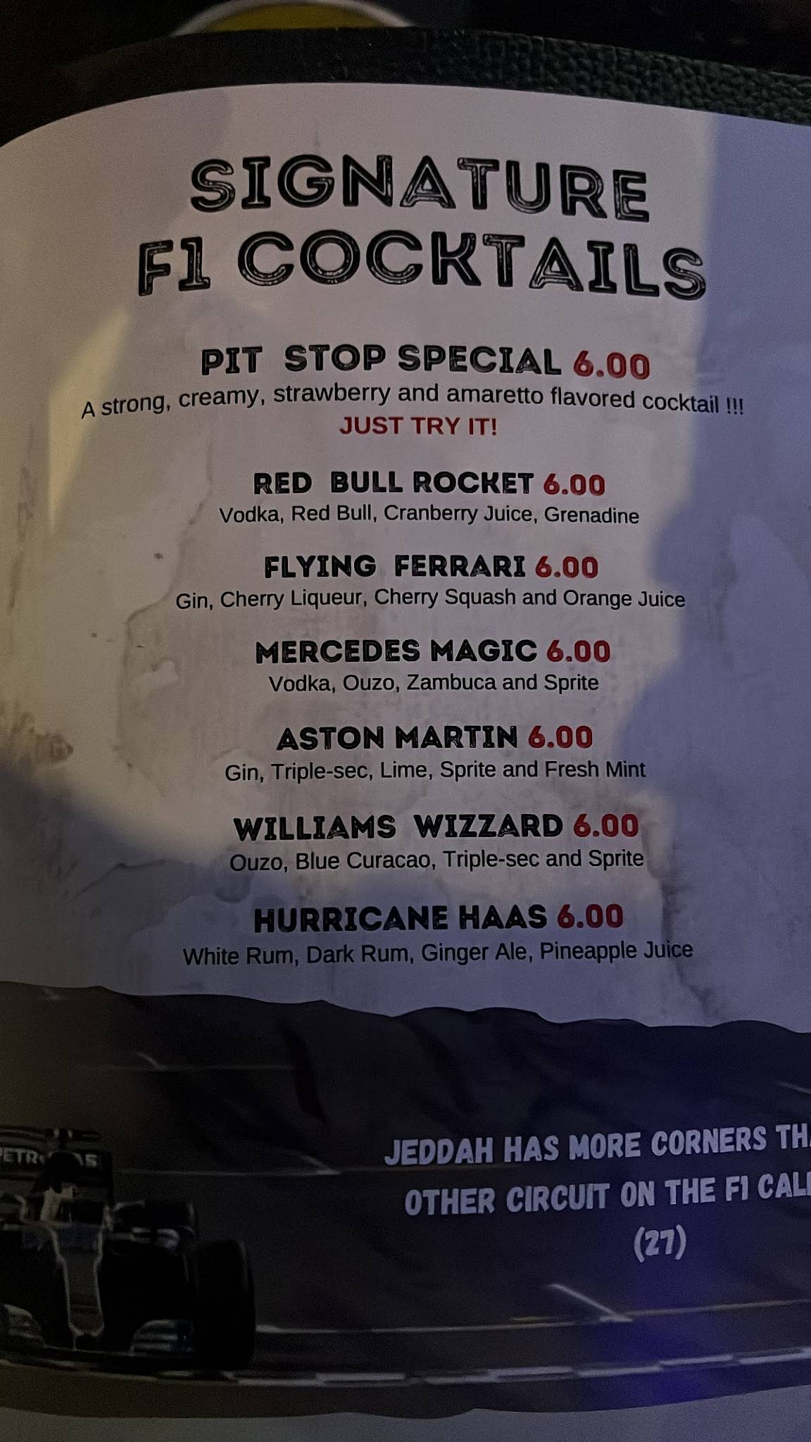 Menu at Pit Stop Pub, Paphos