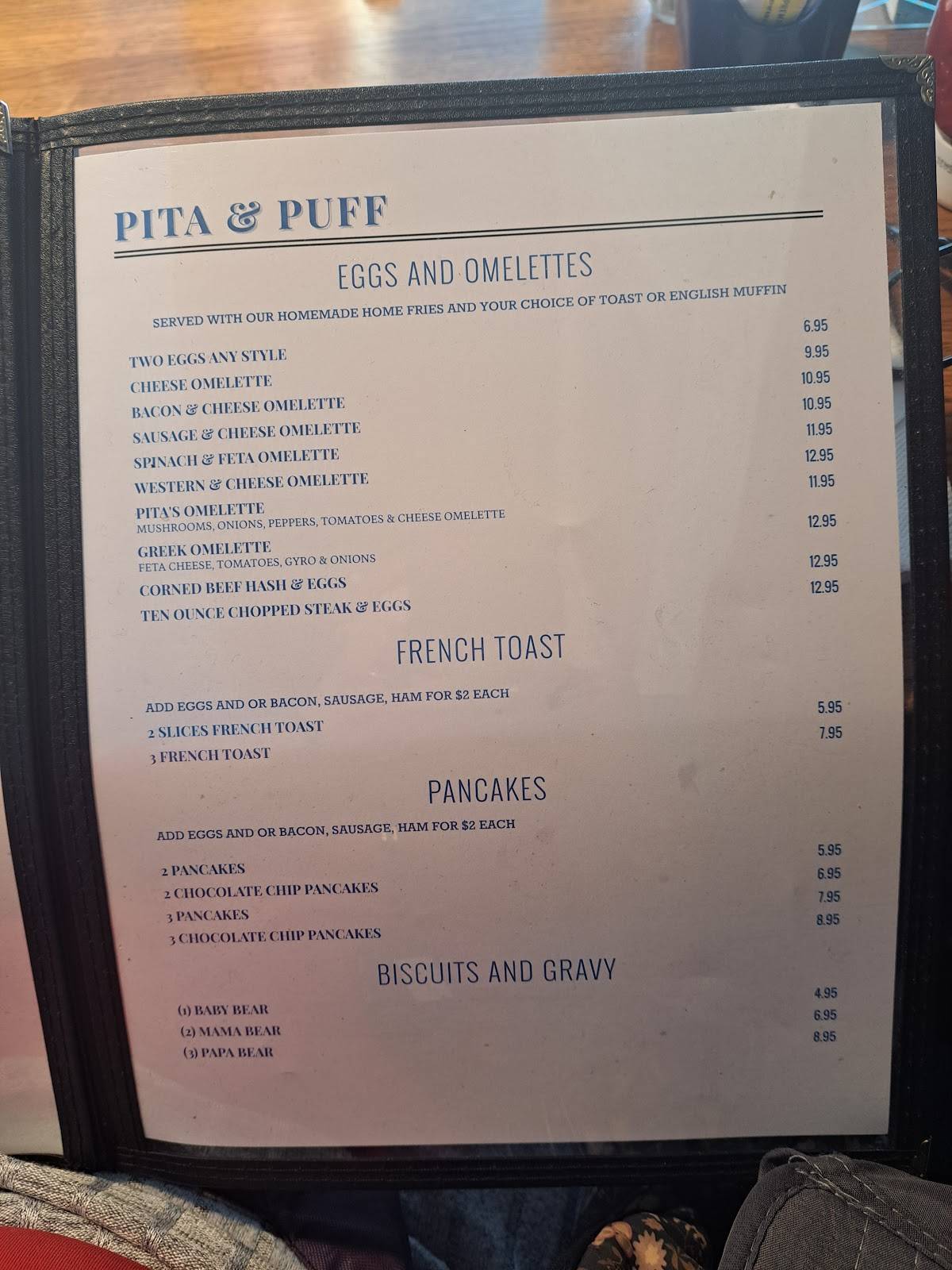 Menu at Pita & Puff restaurant, Port Charlotte
