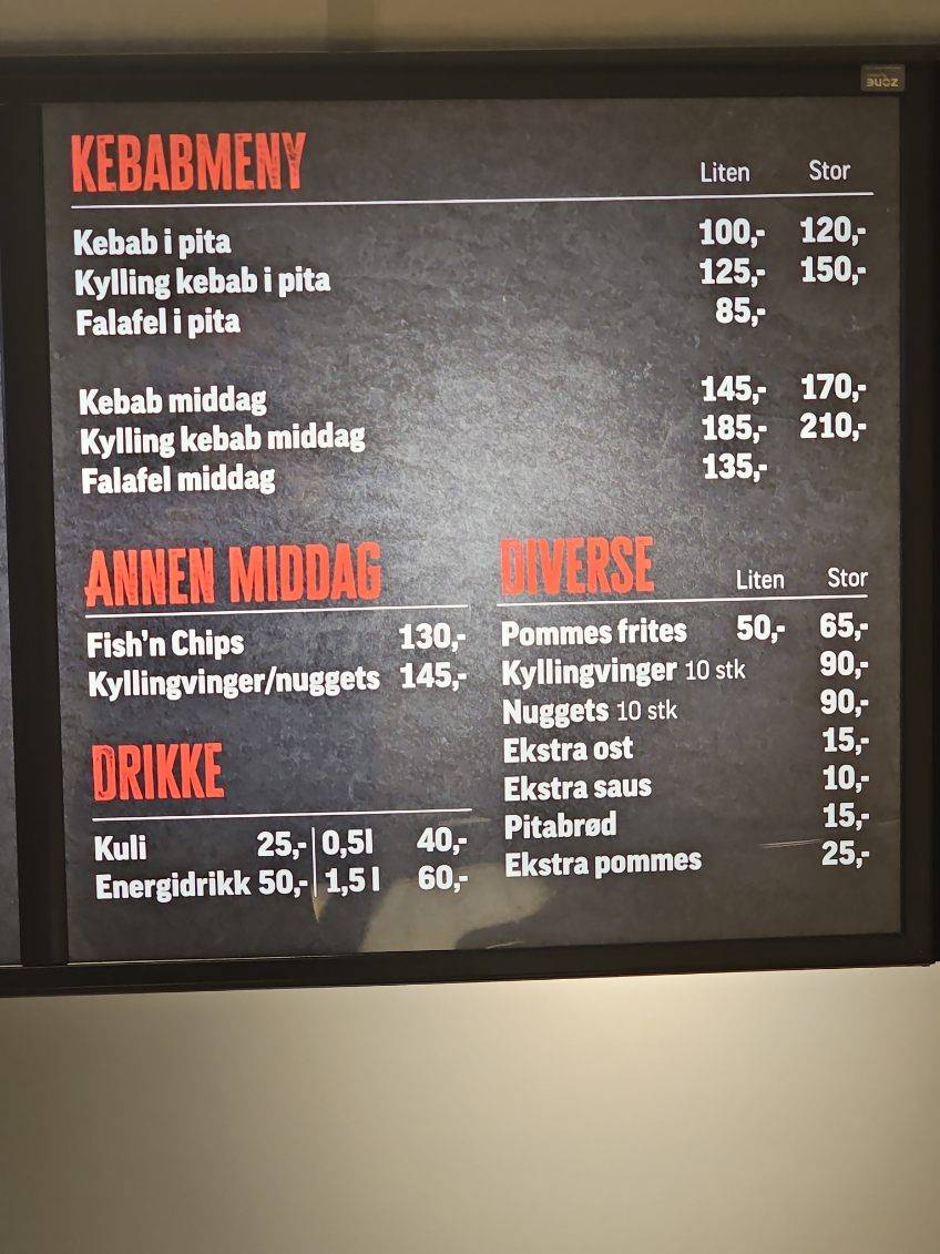 Menu at Pitstop Kebab & Burger House AS restaurant, Bjørkelangen