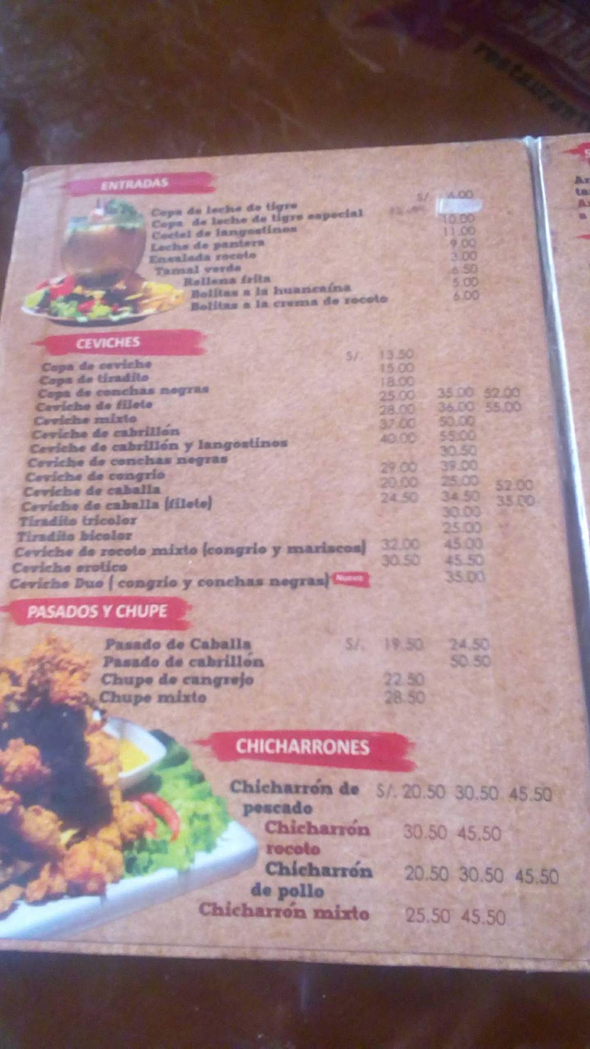 Carta del restaurante ¨El Rocoto¨, Piura