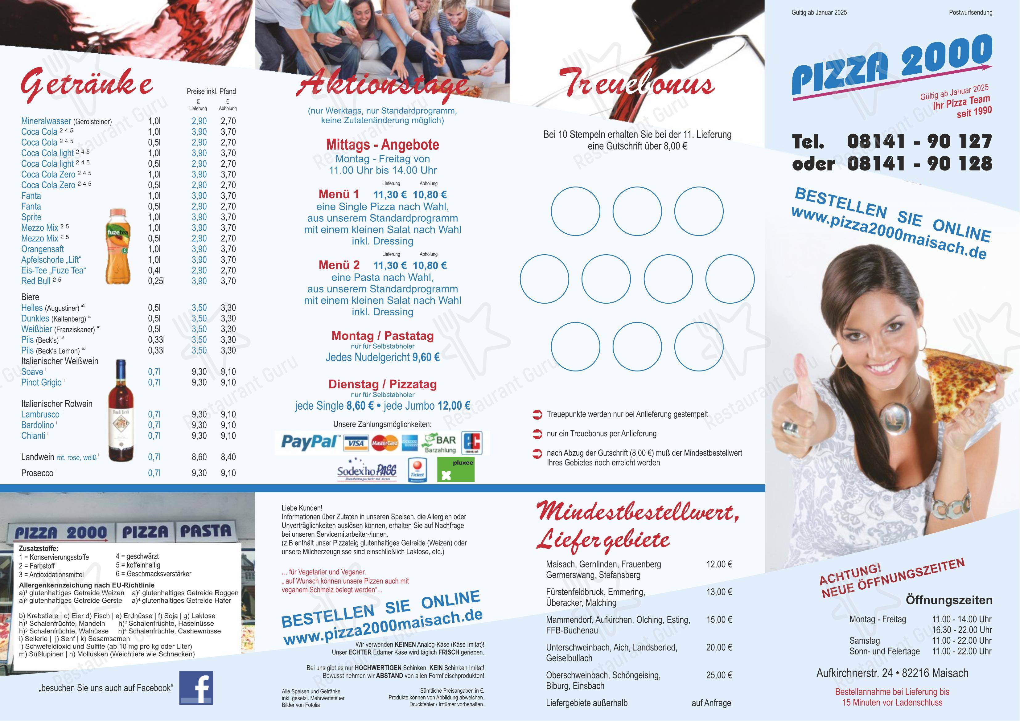 Speisekarte von Pizza 2000, Maisach