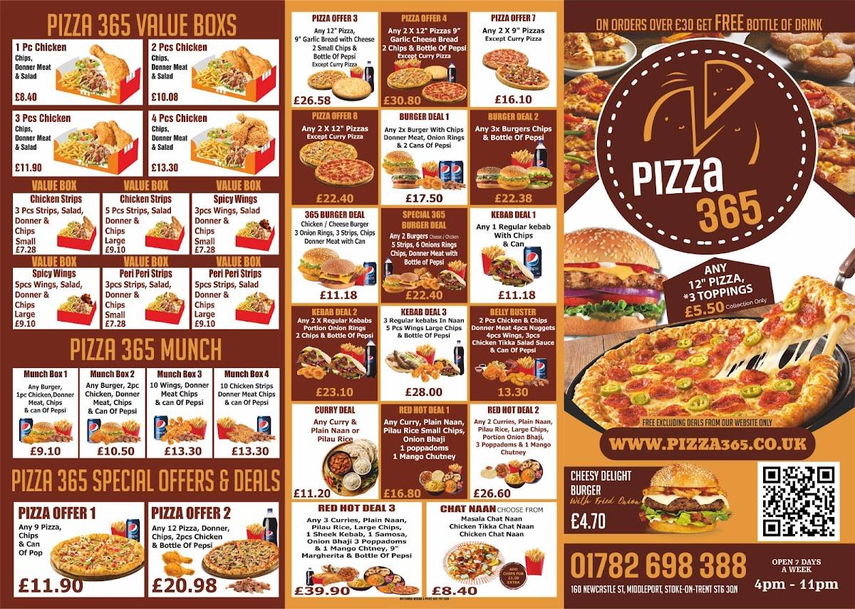 Menu at Pizza 365 restaurant, Stoke-on-Trent