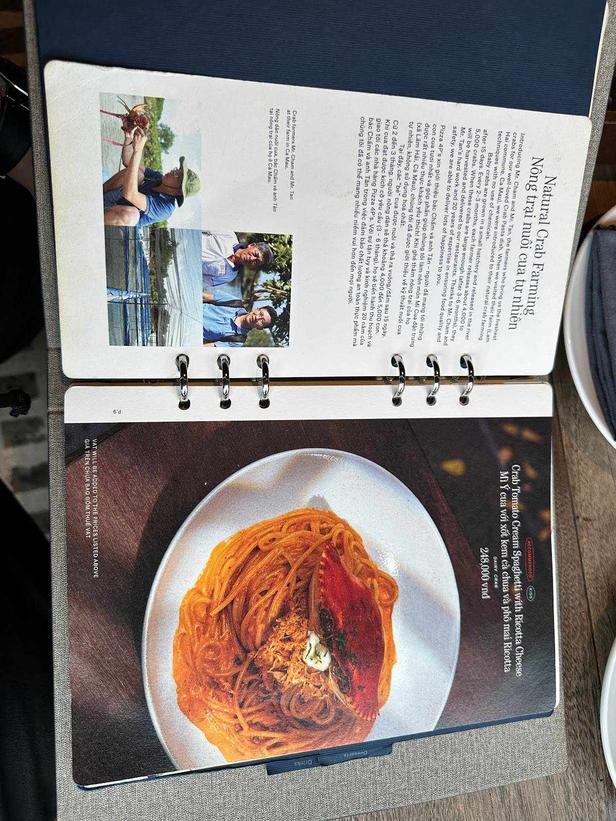 Menu at Pizza 4P's Ben Thanh restaurant, Ho Chi Minh City