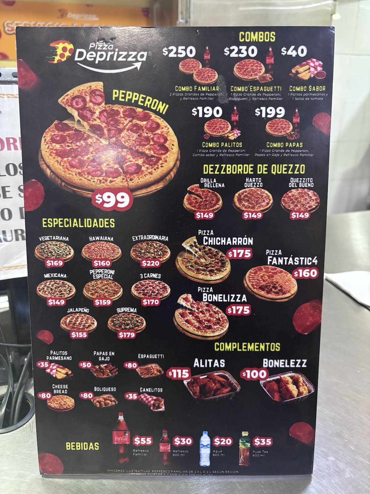 Carta del restaurante Pizza Deprizza Cuauhtémoc, Monterrey