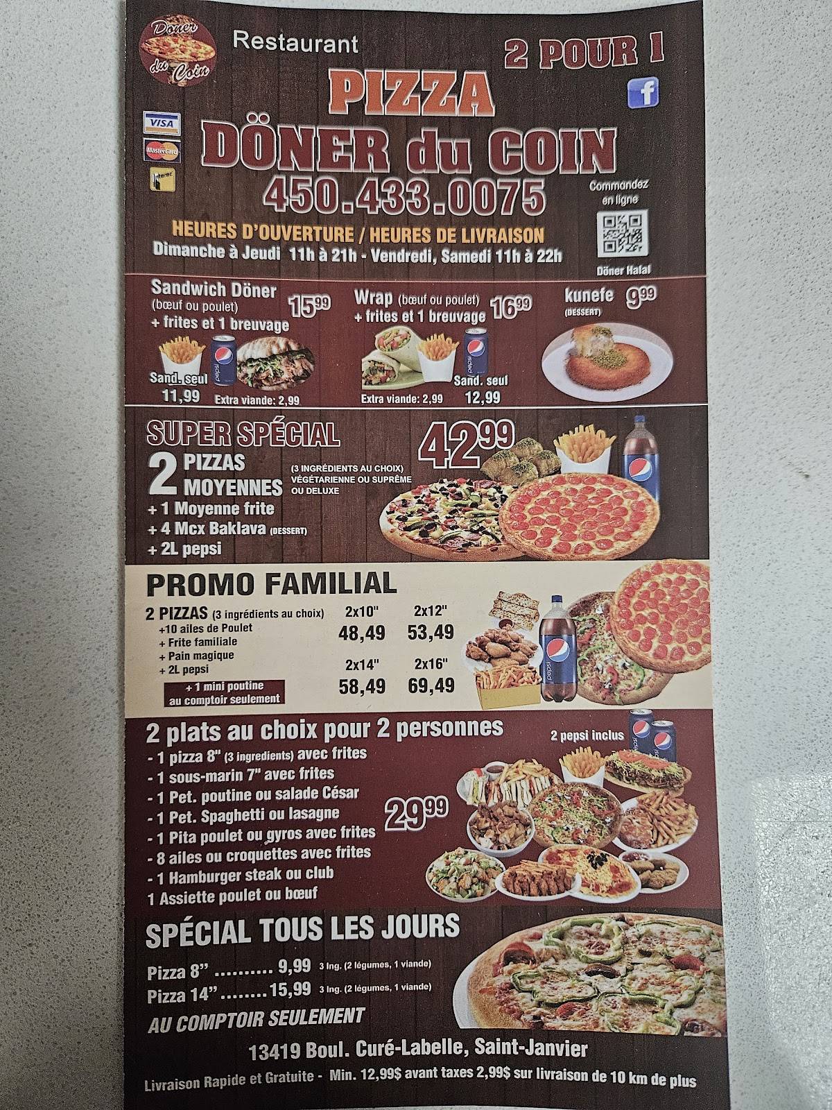 Carta del restaurante Pizza Döner du Coin, Mirabel