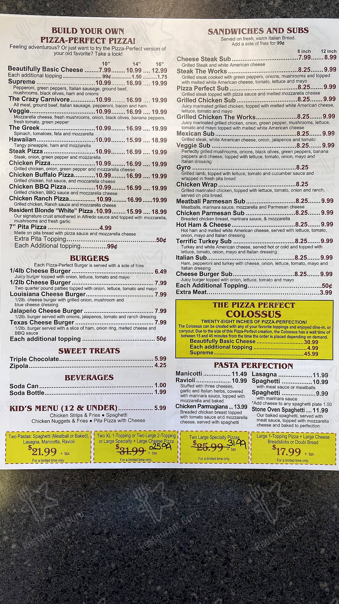 Menu at Pizza-Perfect pizzeria, Chilhowie