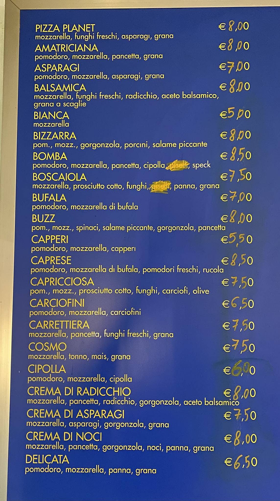 Menu da Pizza Planet ristorante, Serramazzoni
